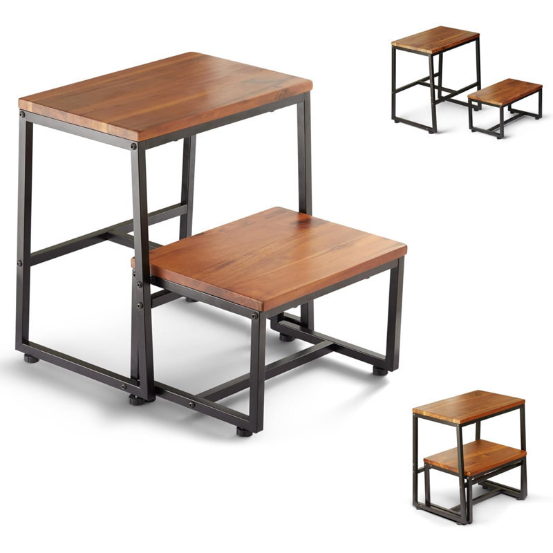Mason & Marbles Wooden Step Stool, 3 In 1 Heavy Duty Two-Step Stool For ...