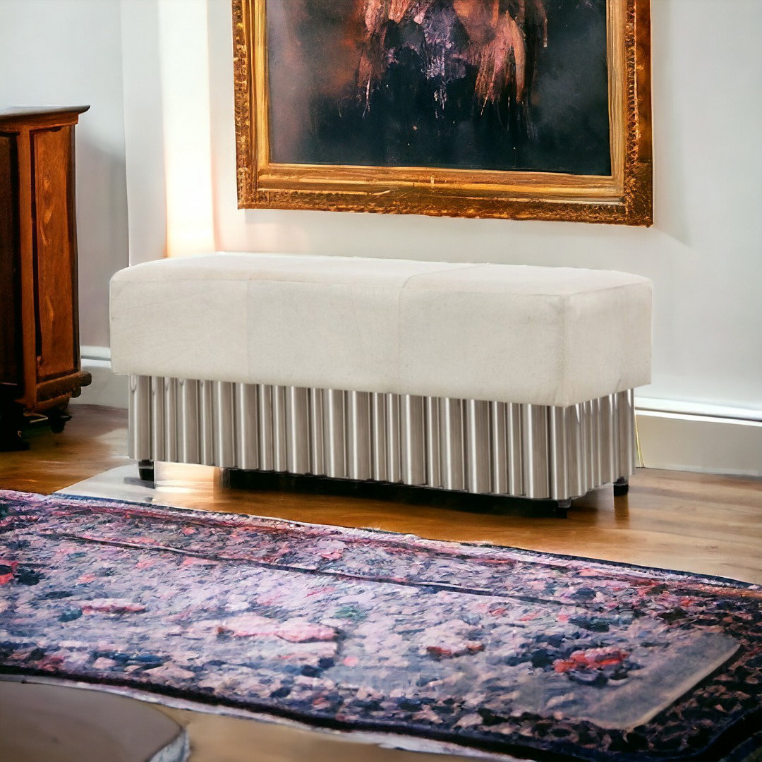 Wade Logan® Marcello Genuine Leather Upholstered Bench Stainless Steel ...