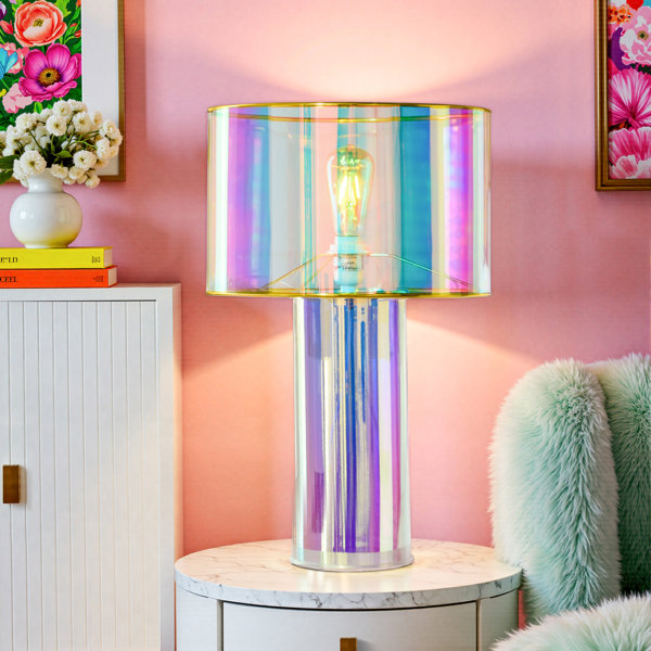 StyleCraft Home Glass Table Lamp - Margot Iridescent Pink Finish ...