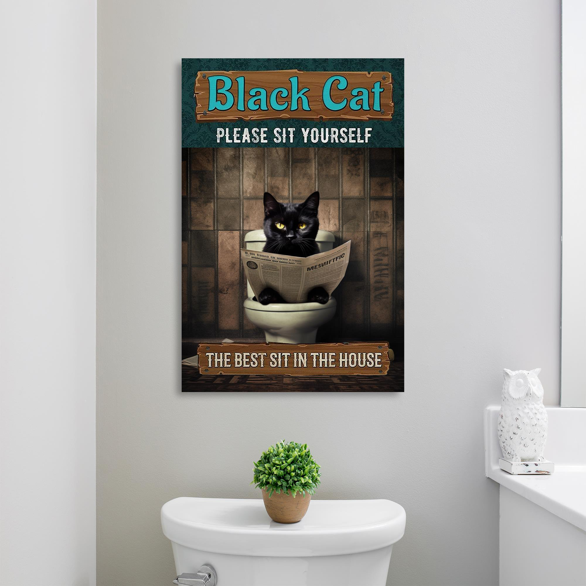 Trinx Black Cat Please Sit Yourself On Canvas Graphic Art | Wayfair