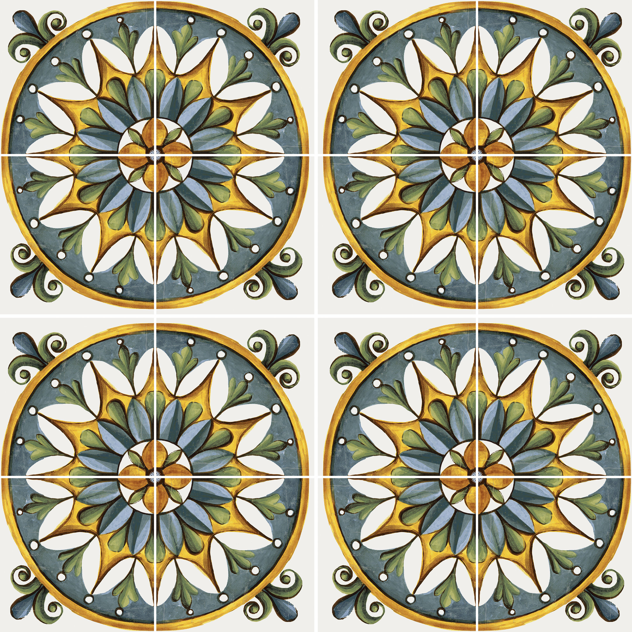 Encore Surfaces Vita Sole 01 8" x 8" Encaustic Porcelain Glossy Tile ...