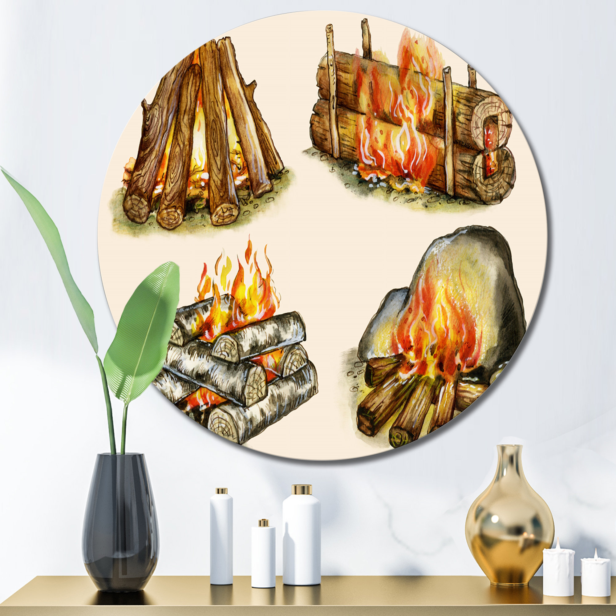 Loon Peak Four Types Of Campfires - Cabin & Lodge Metal Circle Wall Art ...