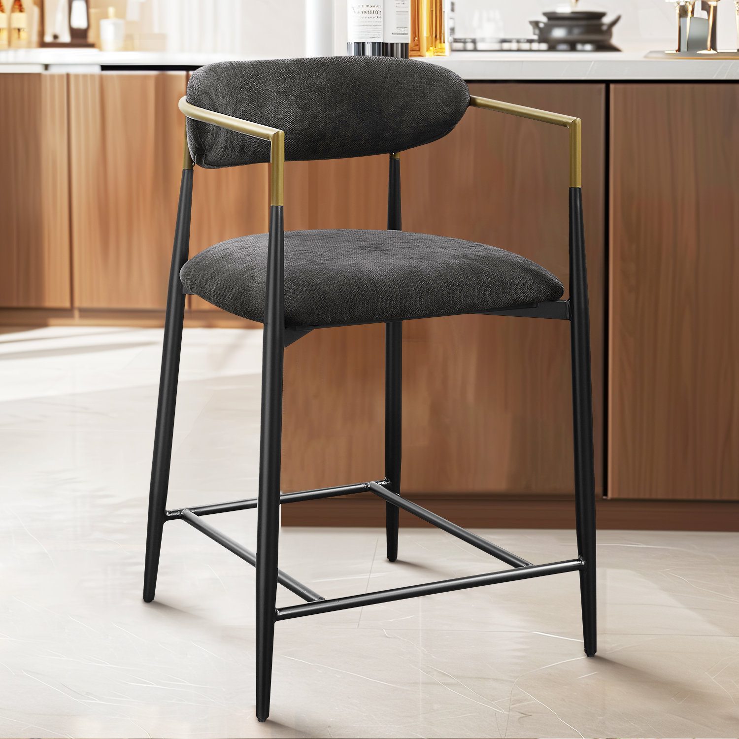 Mercer41 Assembled Counter Height Chair Counter Stool with Armrest ...