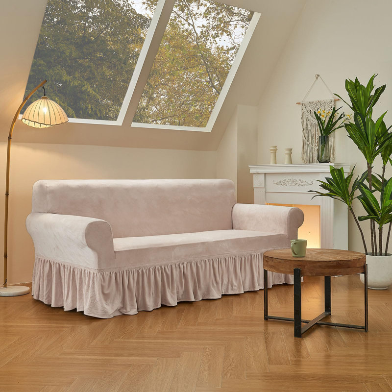 shuoli Sofa Cover Super Soft 1-Piece Beige Pink Sofa Slipcover For ...