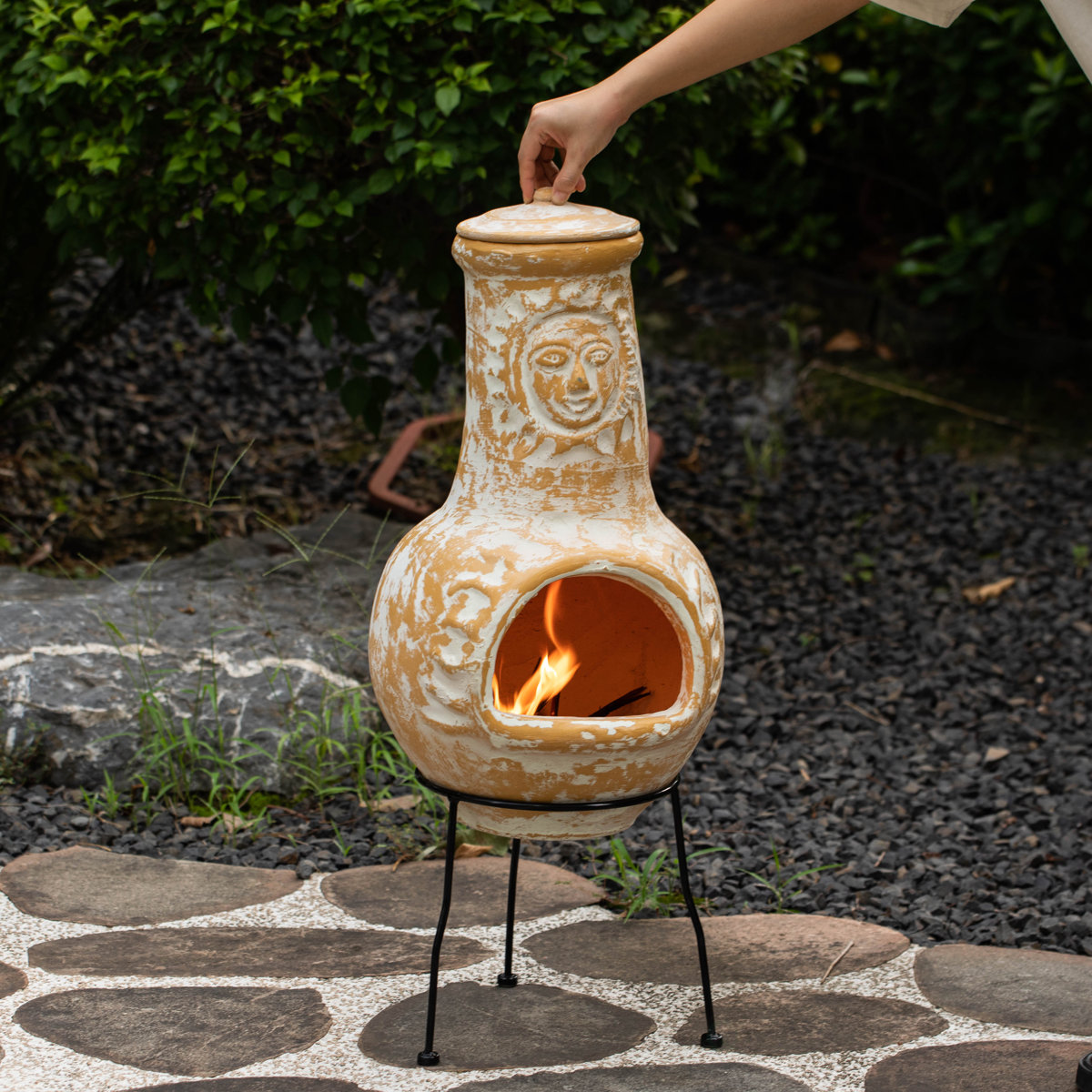 Bungalow Rose Lucrece 19" H x 13.5" W Clay Wood Burning Outdoor ...