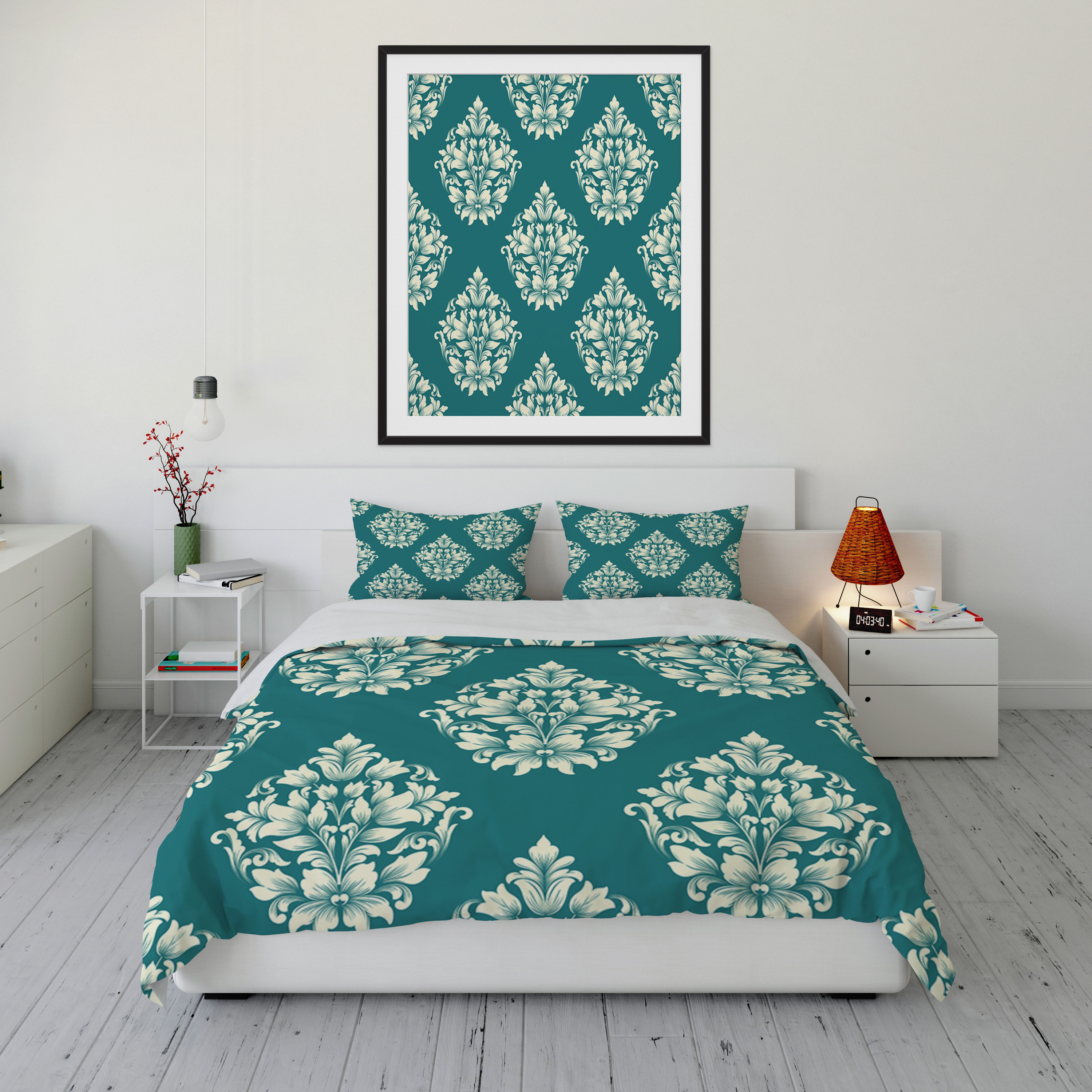 Madison Renee Duvet Cover Set Damarian Green Microfiber 3 Piece Duvet ...