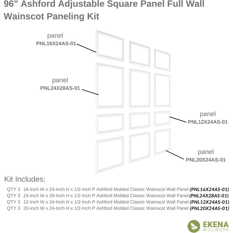 Ekena Millwork 94 1/2"L (Adjustable 96"H to 120"H) Ashford Square 4 ...