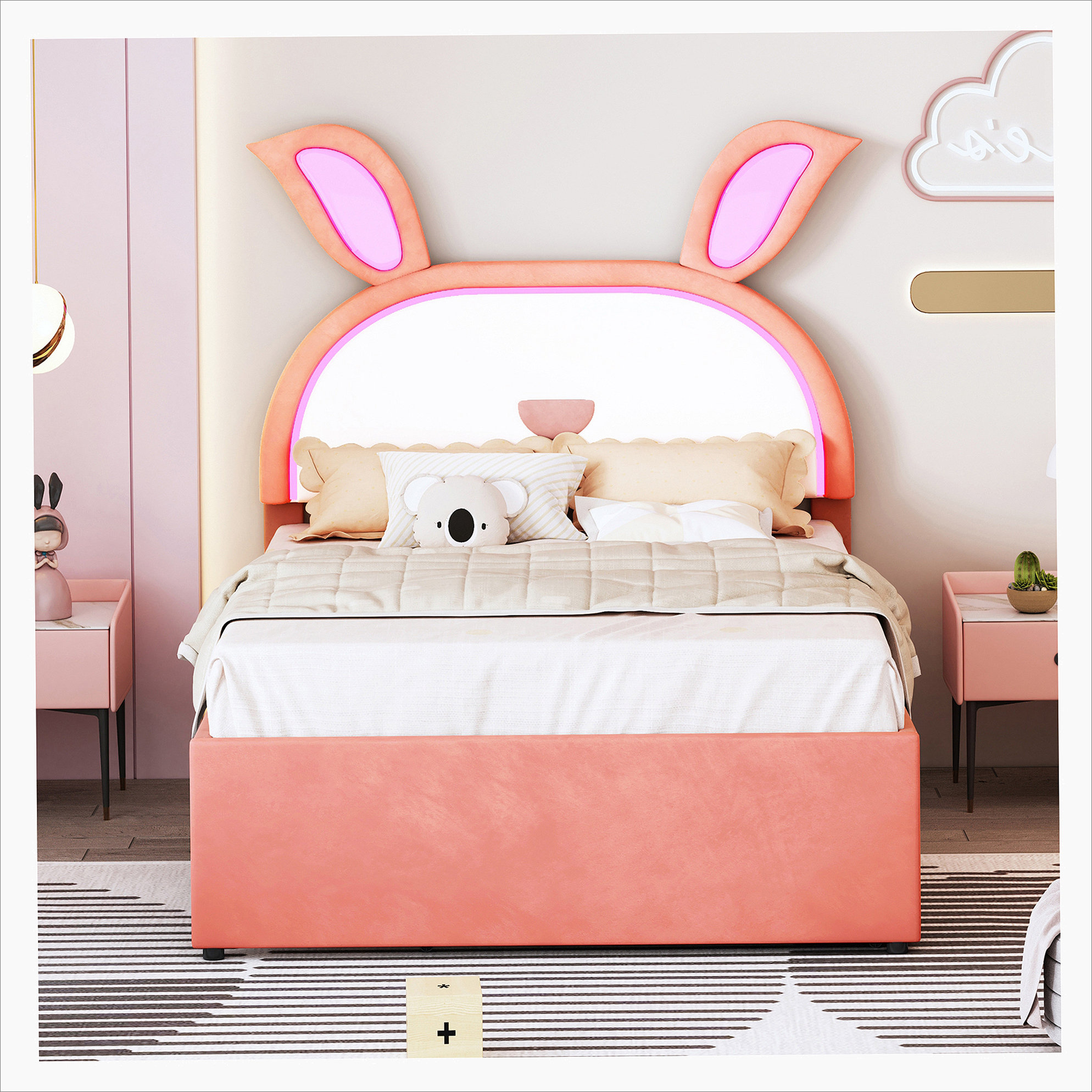 Dakota Fields Upholstered Platform Bed with Trundle, 3 Drawers ande ...