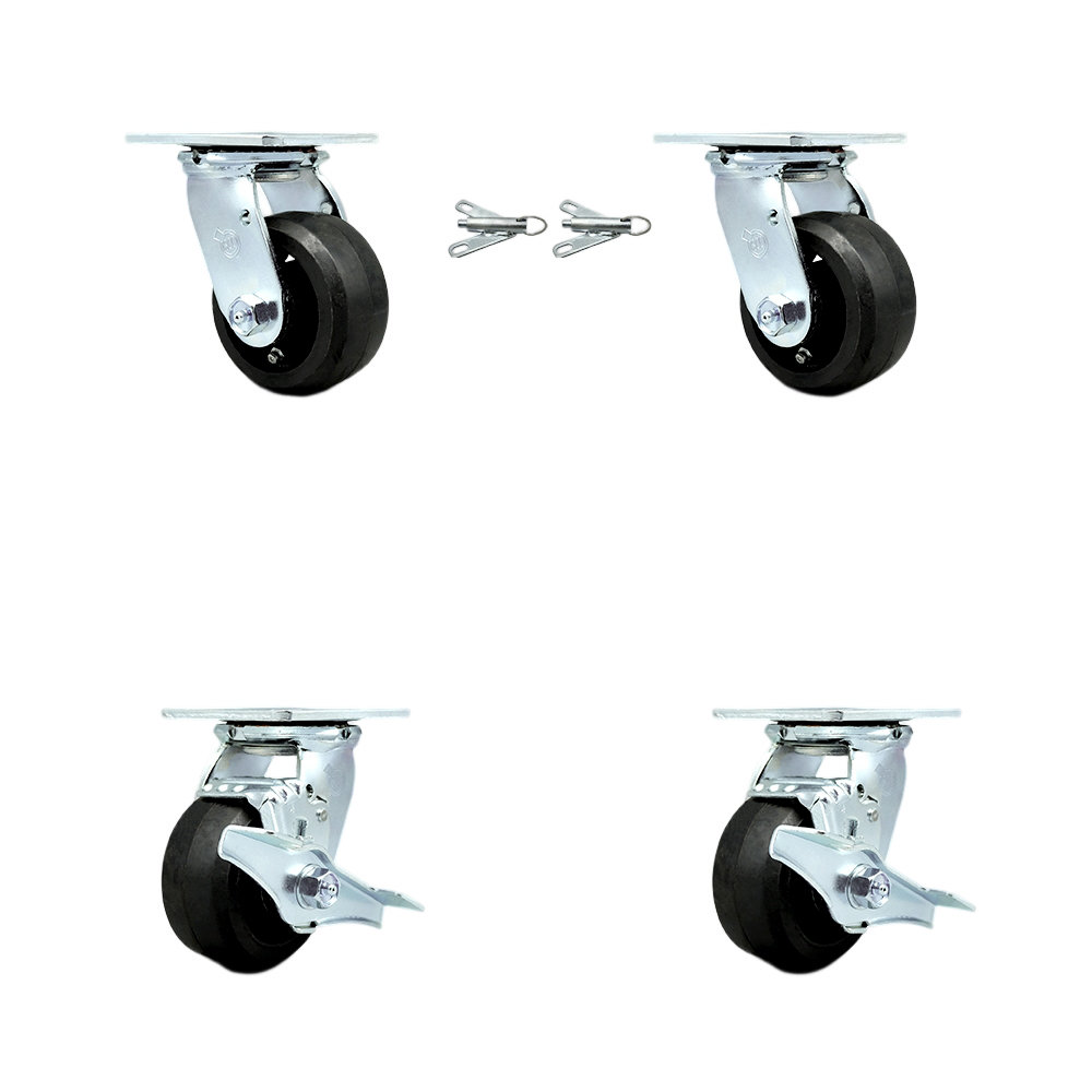 Service Caster 4 Piece Rubber on Steel Caster Set with Roller Bearings ...