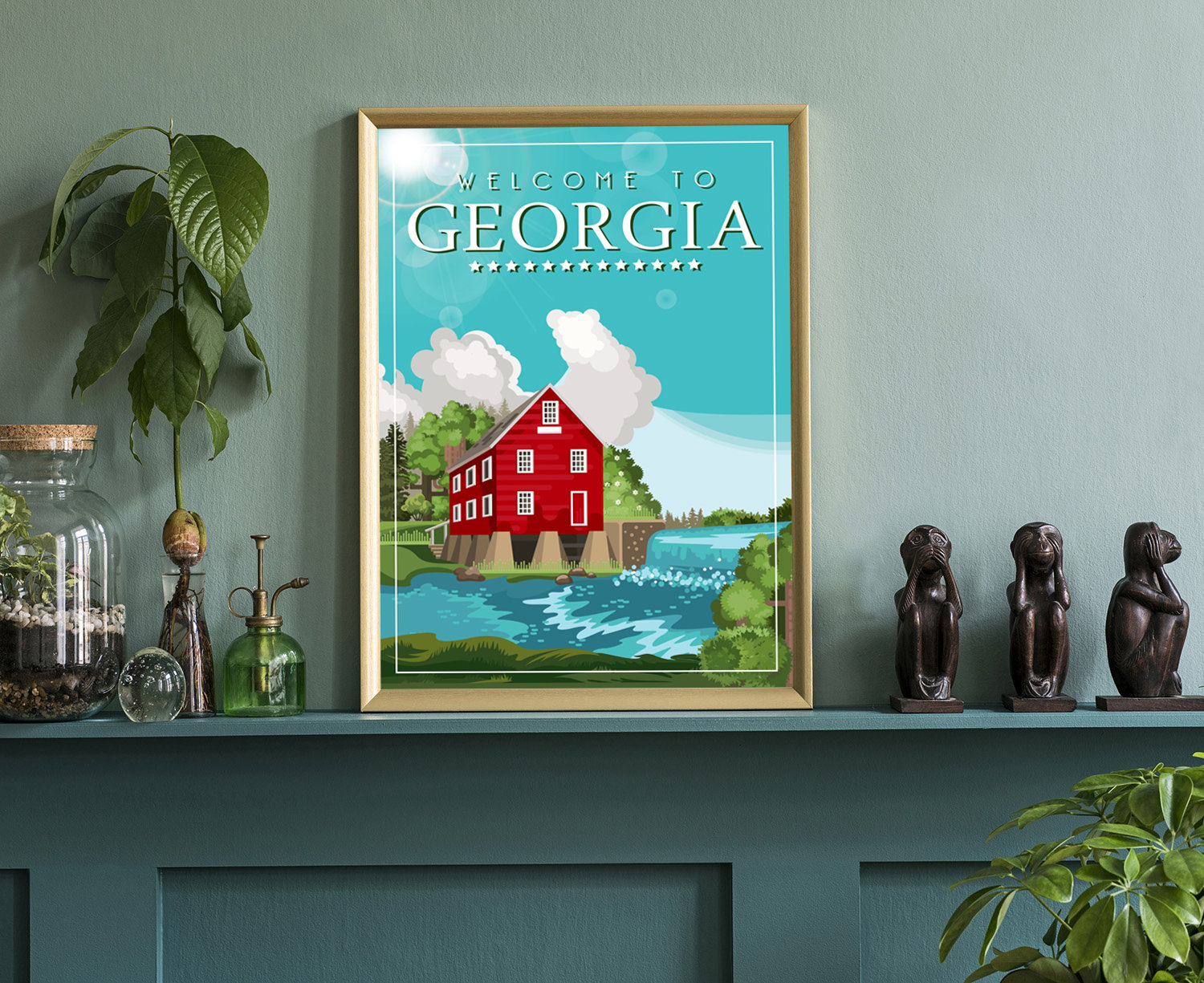 Trinx Georgia Retro Style State Travel Poster, Vintage Unframed Print ...