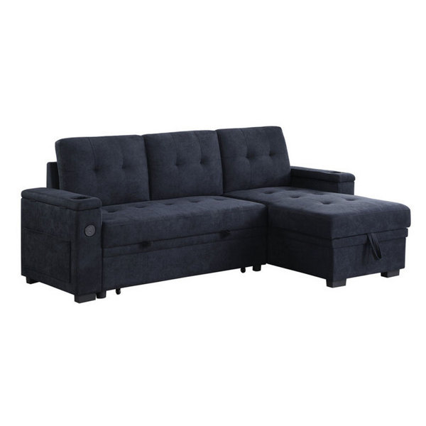 Benjara Lna 84 Inch Sectional Sofa, Pull Out Bed, Storage Chaise, USB ...