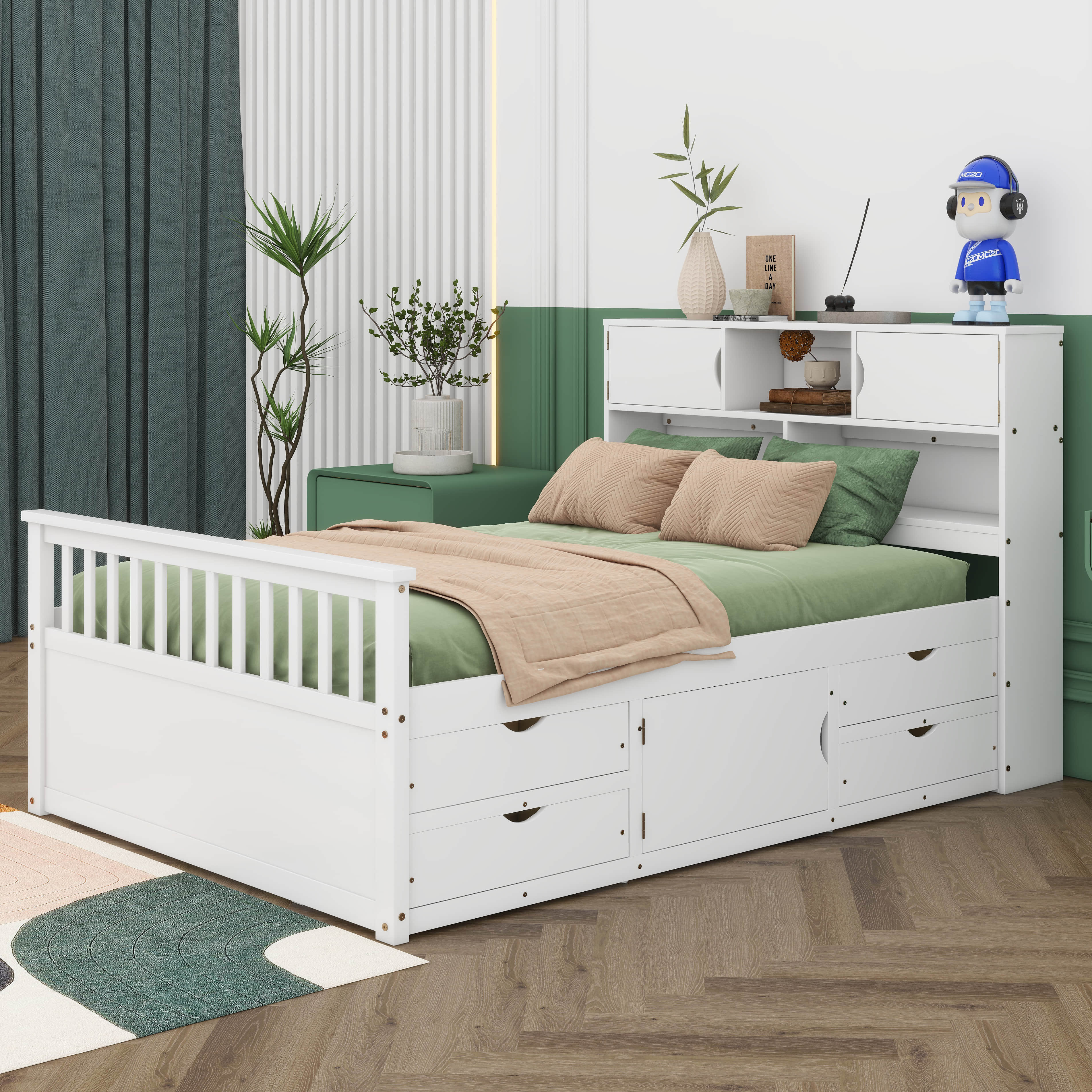 Mercer41 Full Size Wood Platform Bed, Captain Bed Frame With 4 Storage ...