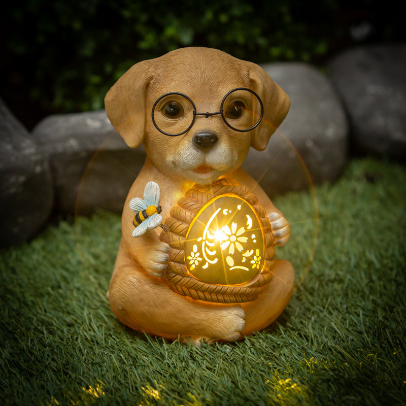 Trinx Jernae Solar Dog with Glasses Garden Statue | Wayfair