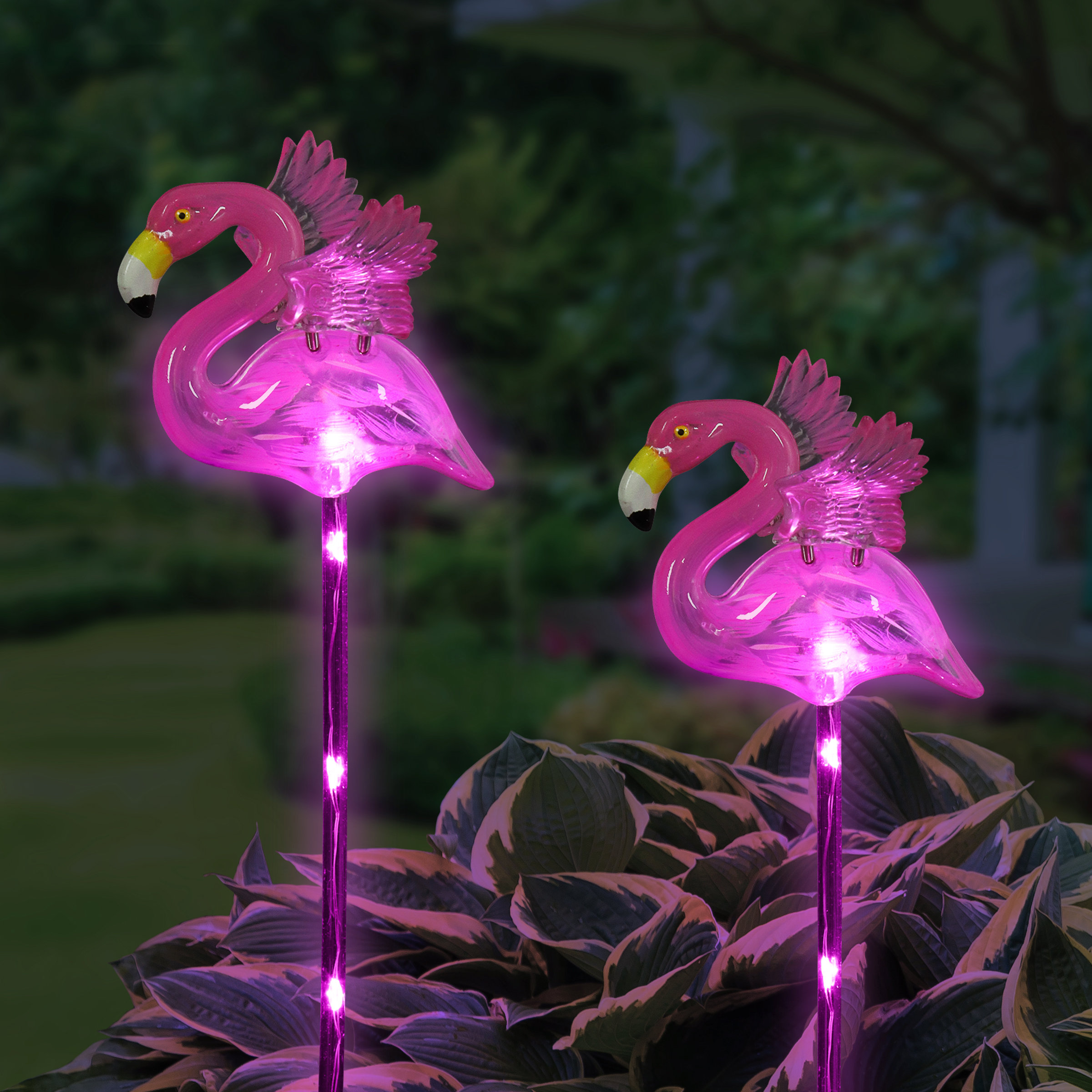 Exhart 2 Piece Solar Flamingo WindyWing Stakes with LED lights, 4.5 by ...