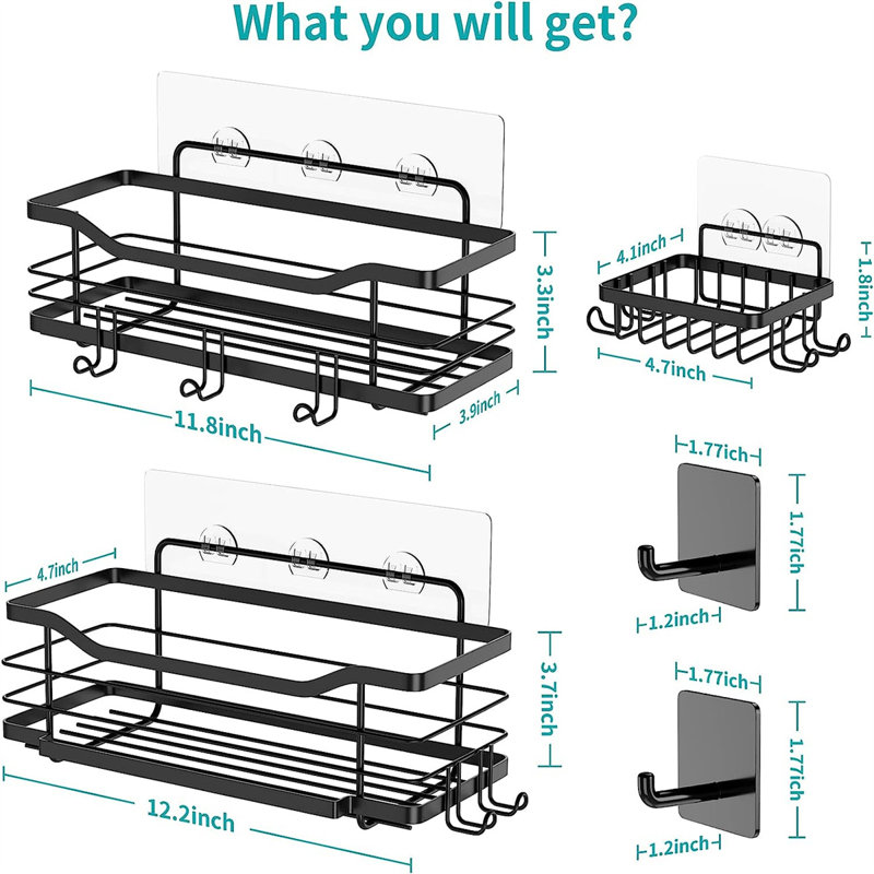 Rebrilliant Lackowski Adhesive Mount Stainless Steel Shower Caddy | Wayfair