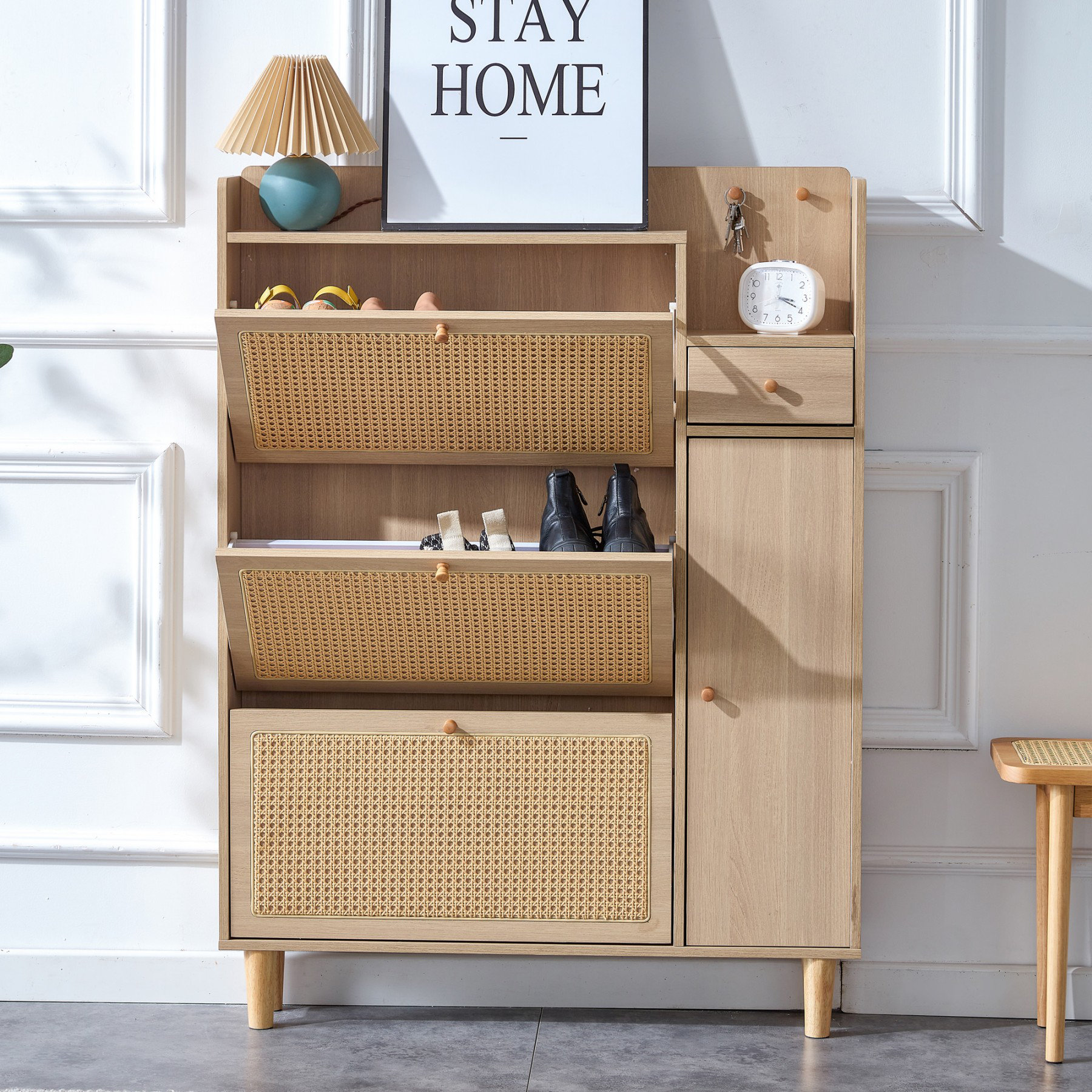 Bayou Breeze Modern MDF Bed Top Cabinet Combined with Japanese Rattan ...