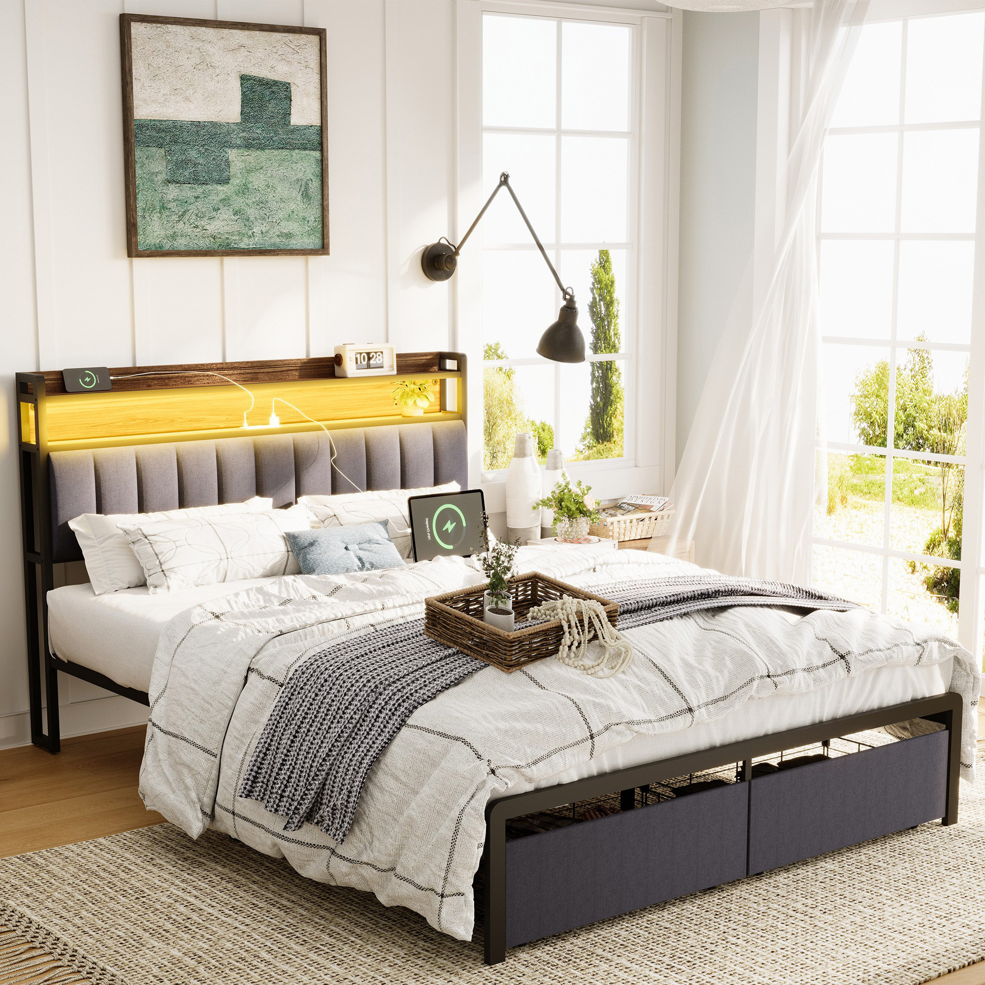 Brayden Studio® Platform bed with storage headboard and drawers | Wayfair