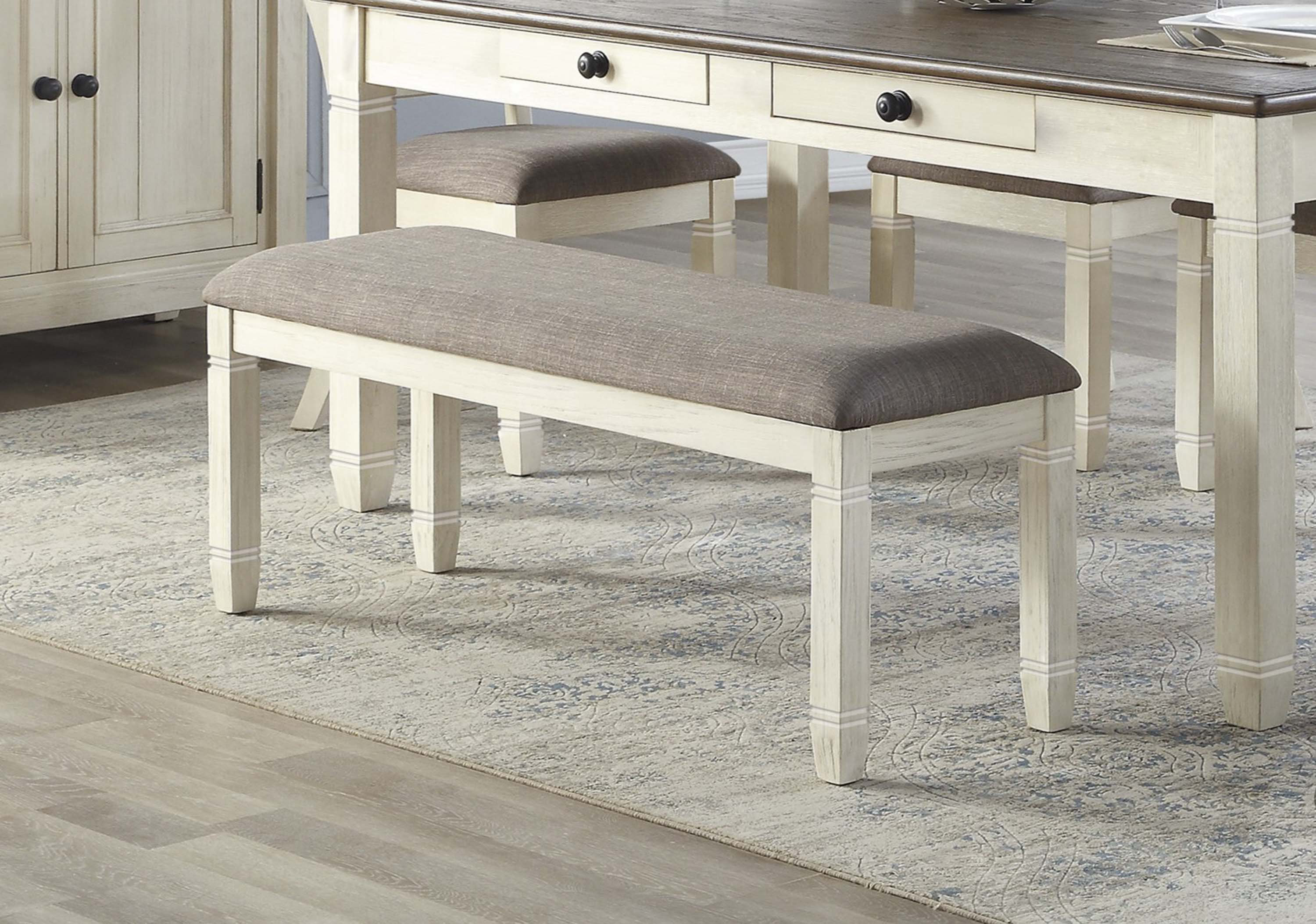 Ophelia & Co. Antique White Finish 1pc 48-inch Bench Upholstered Seat ...
