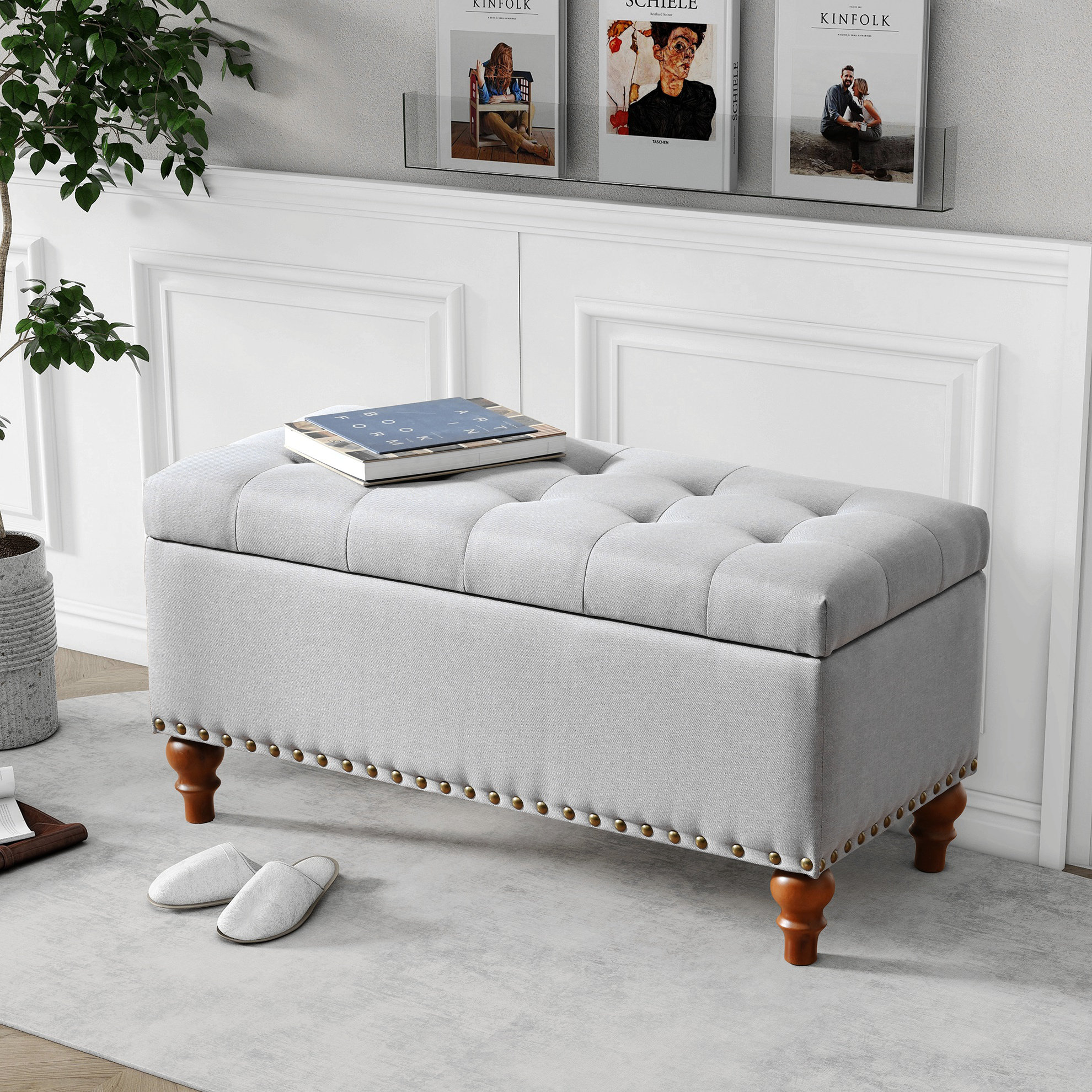 Charlton Home Ottoman Storage Bench, Recessed Support Hinge Top Easy To ...