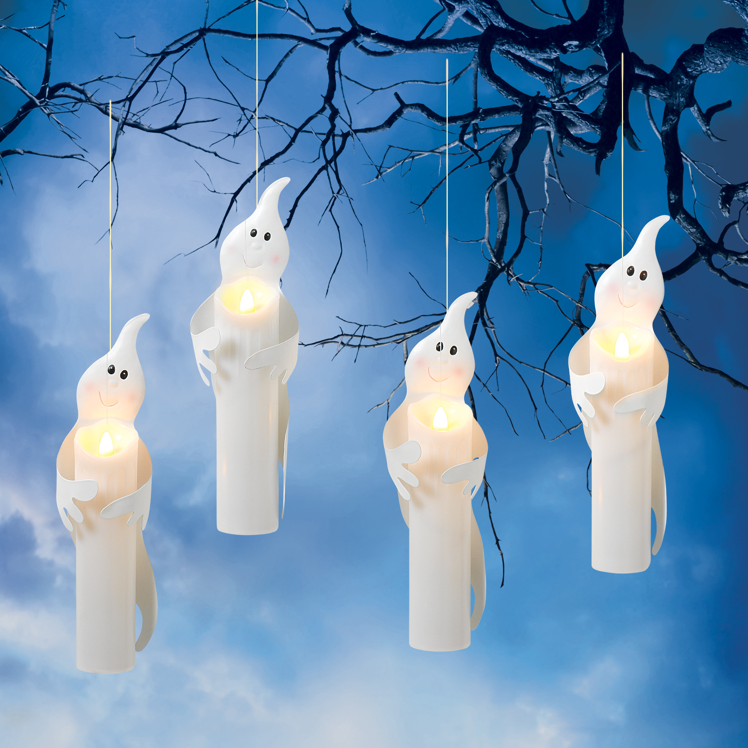 The Holiday Aisle® Set Of 4 Floating Halloween Ghost Candles With ...