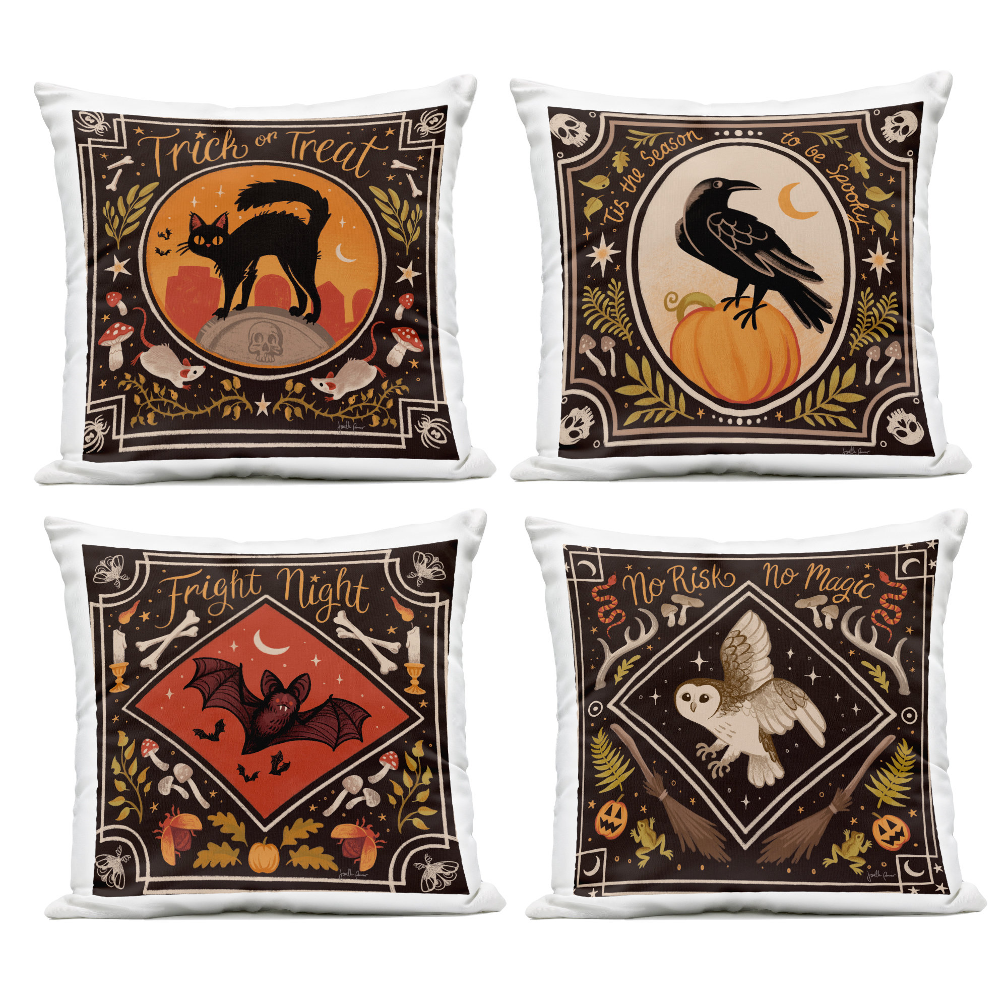 Stupell Industries Spooky Season Animals 4 Piece Outdoor Printed Pillow ...