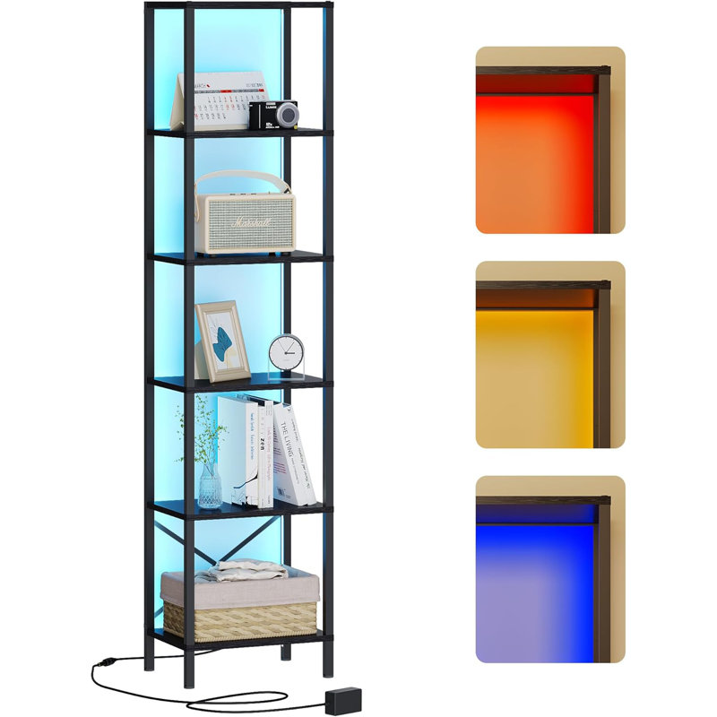 Ivy Bronx 6-Tier Bookshelf, Tall Narrow Bookcase with LED Lights, Book ...