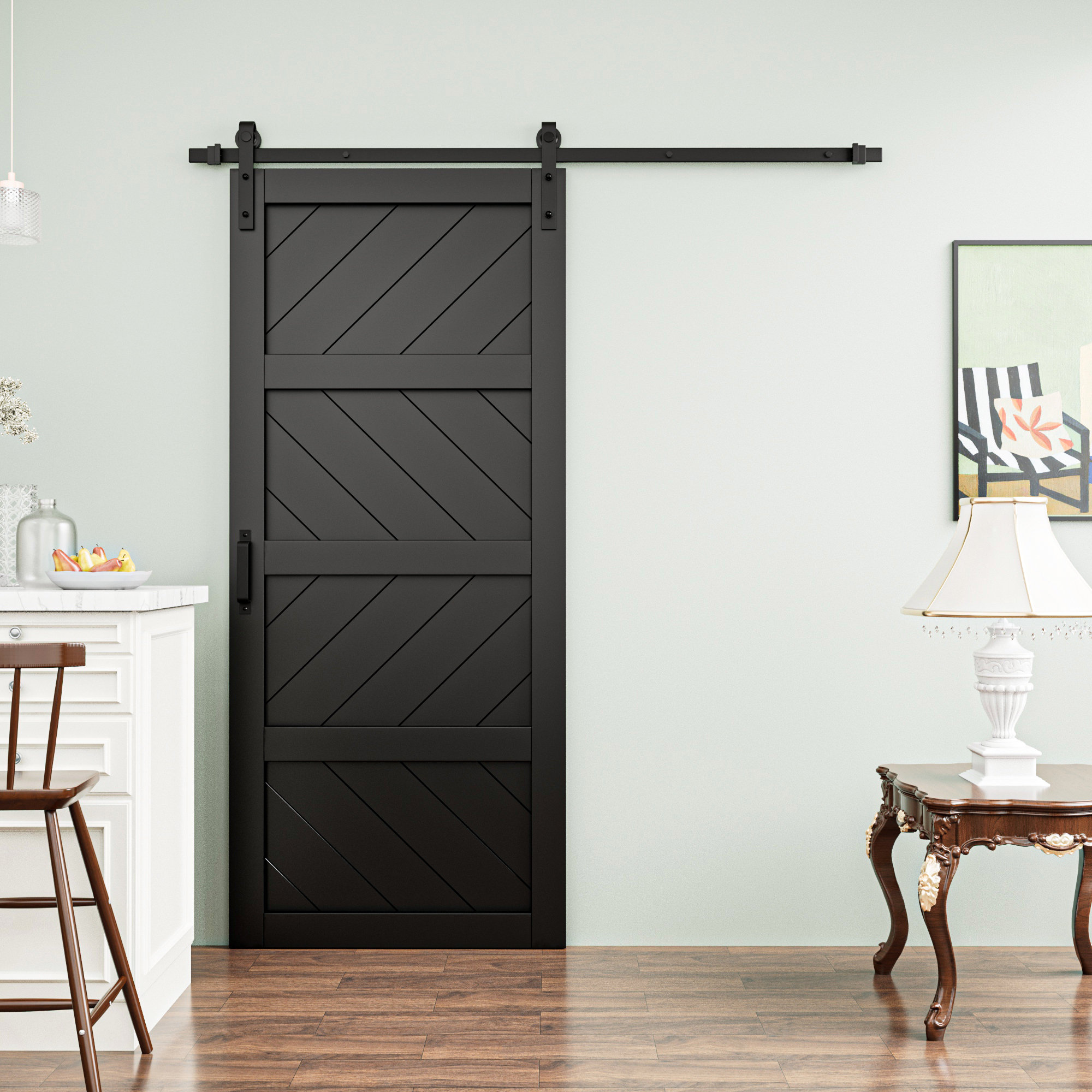 HOZONE Paneled Solid Manufactured Wood Barn Door with Installation ...