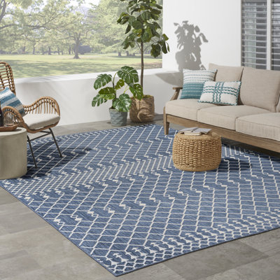 Union Rustic Roberge Rectangle Indoor/Outdoor Area Rug in Navy Blue ...