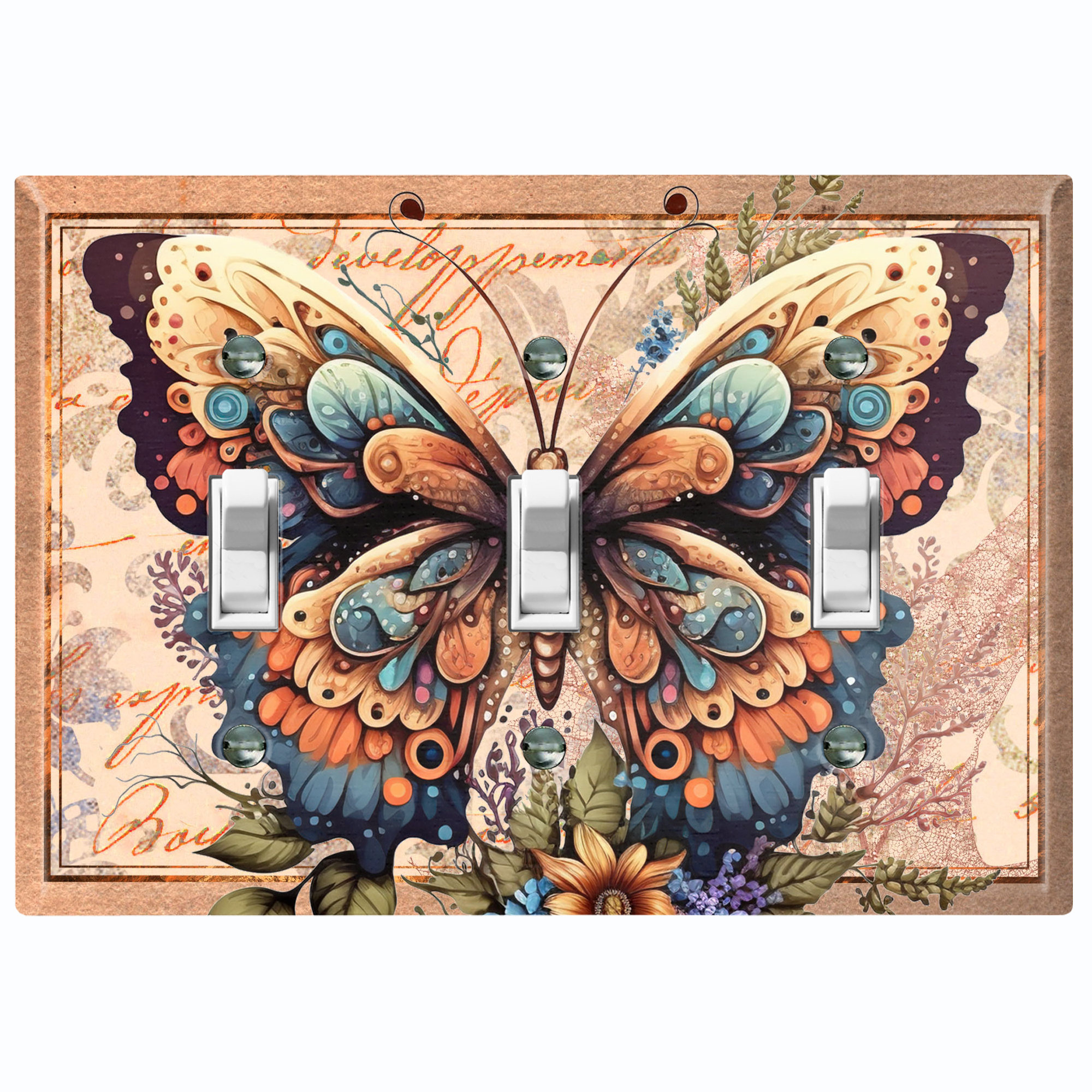 WorldAcc Copper Rust Patina Teal Print 3 - Gang Toggle Light Switch ...