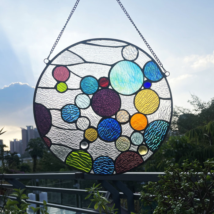 Ebern Designs Bubbles Stained Glass Window Panel | Wayfair
