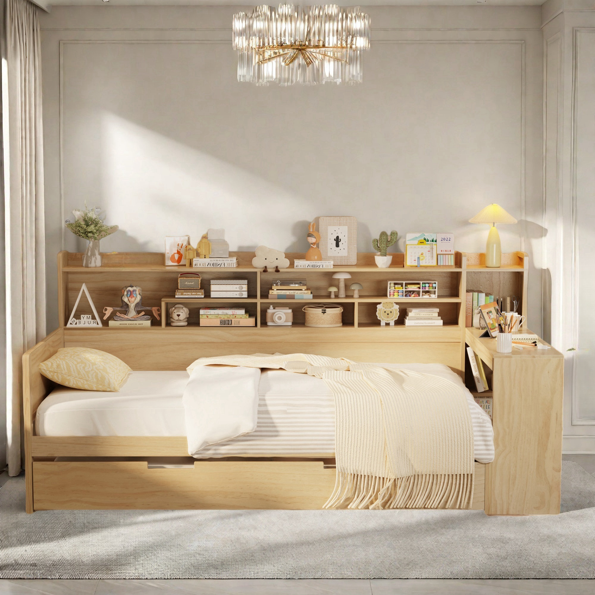 Latitude Run® Multifunctional Wooden Daybed With Storage Shelves, Study ...