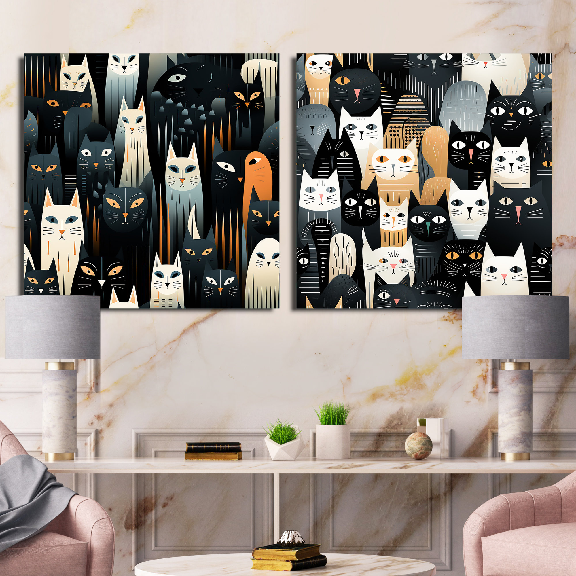 Lark Manor™ Abstract Black And White Cats Pattern - Animals Cat Square ...