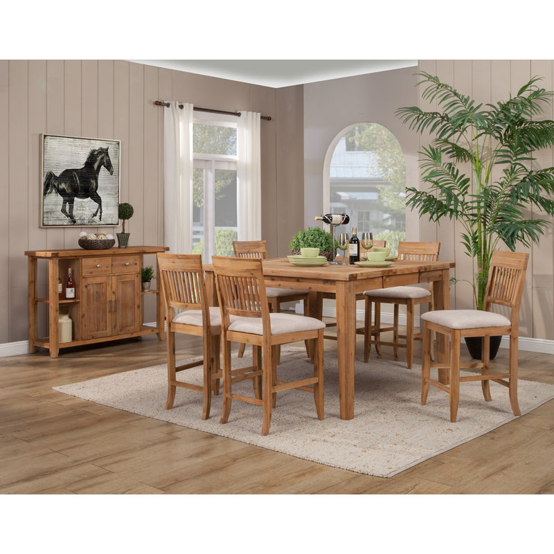Highland Dunes Ordway 7 - Piece Extendable Solid Wood Top Dining Set ...