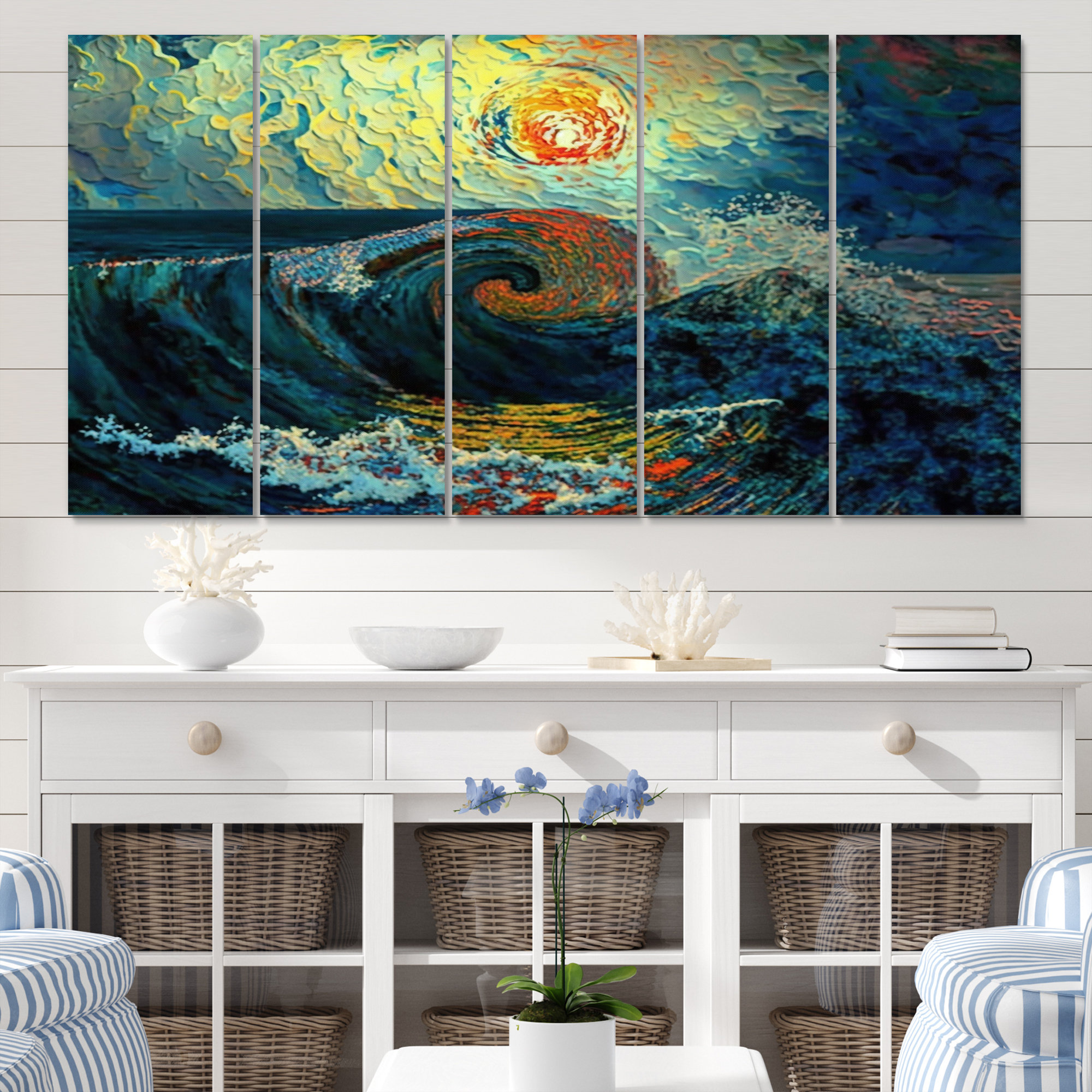 Wildon Home® Wild Waves Breaking In The Sunset - Coastal Waves Wall ...