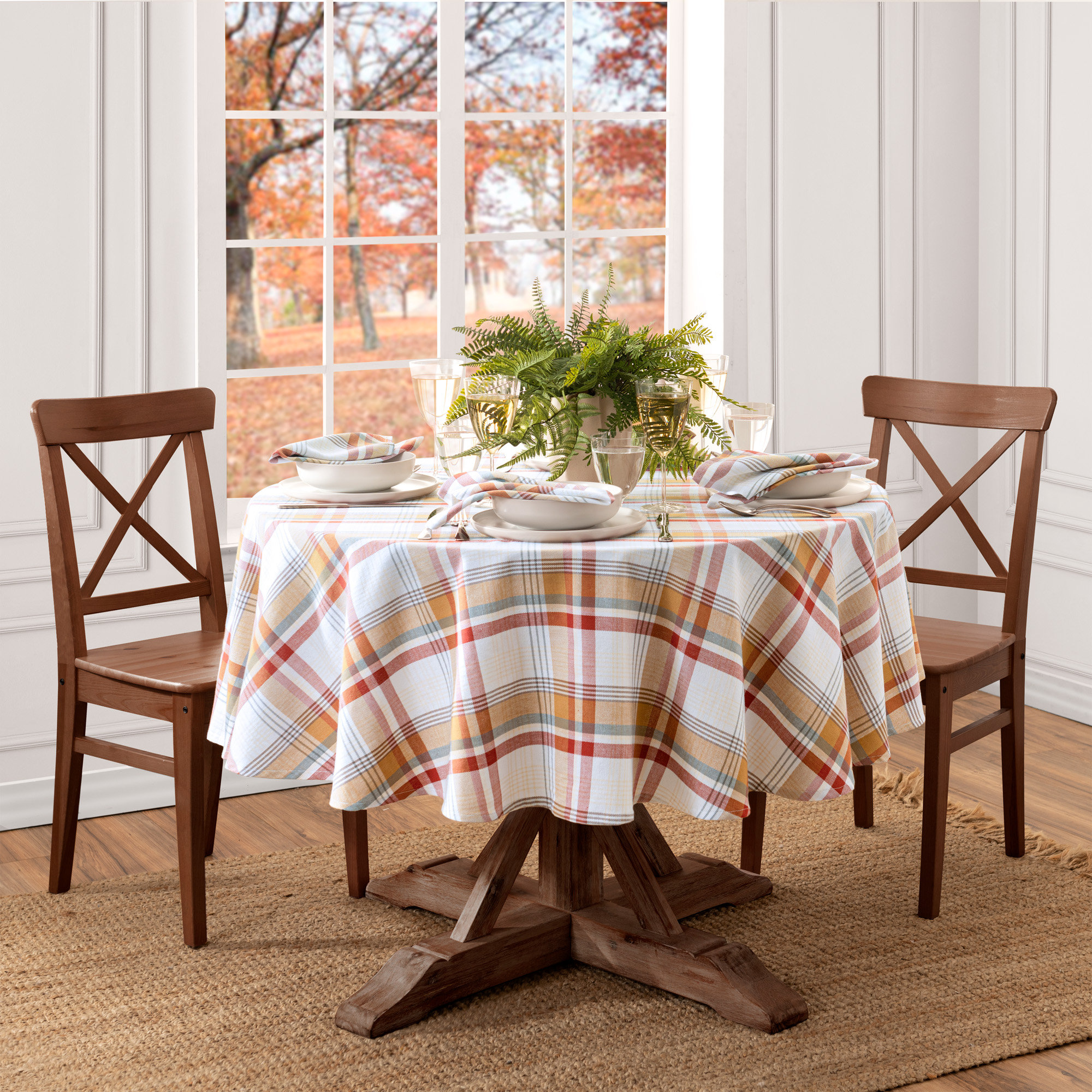Rosalind Wheeler Cellon Plaid Harvest Cotton 70" Round Tablecloth | Wayfair