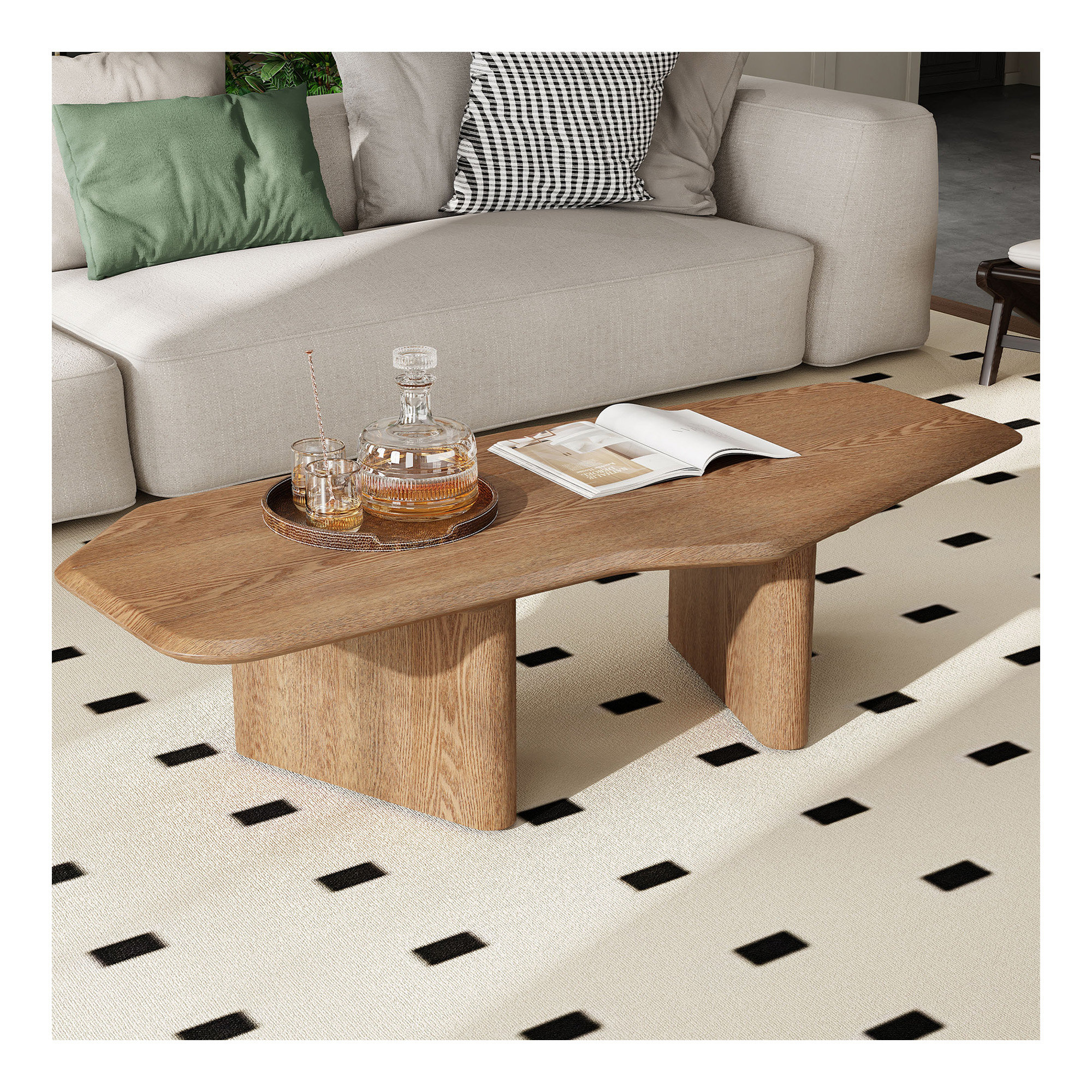 Loon Peak® 47.2 Inches Free Form Rustic Ash Wood Veneer Coffee Table ...