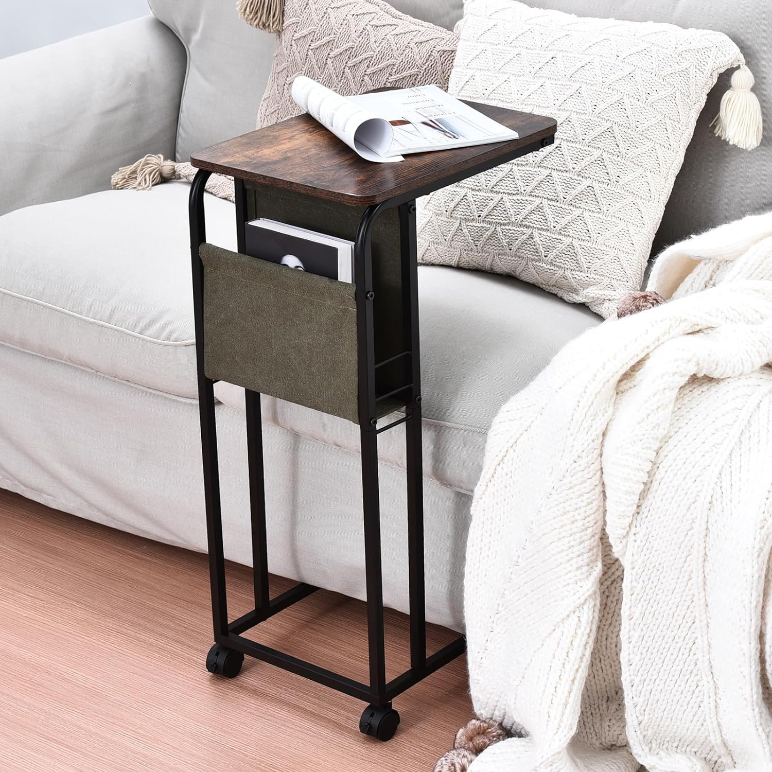 17 Stories Small Side Table With Wheels, C Shaped | Wayfair
