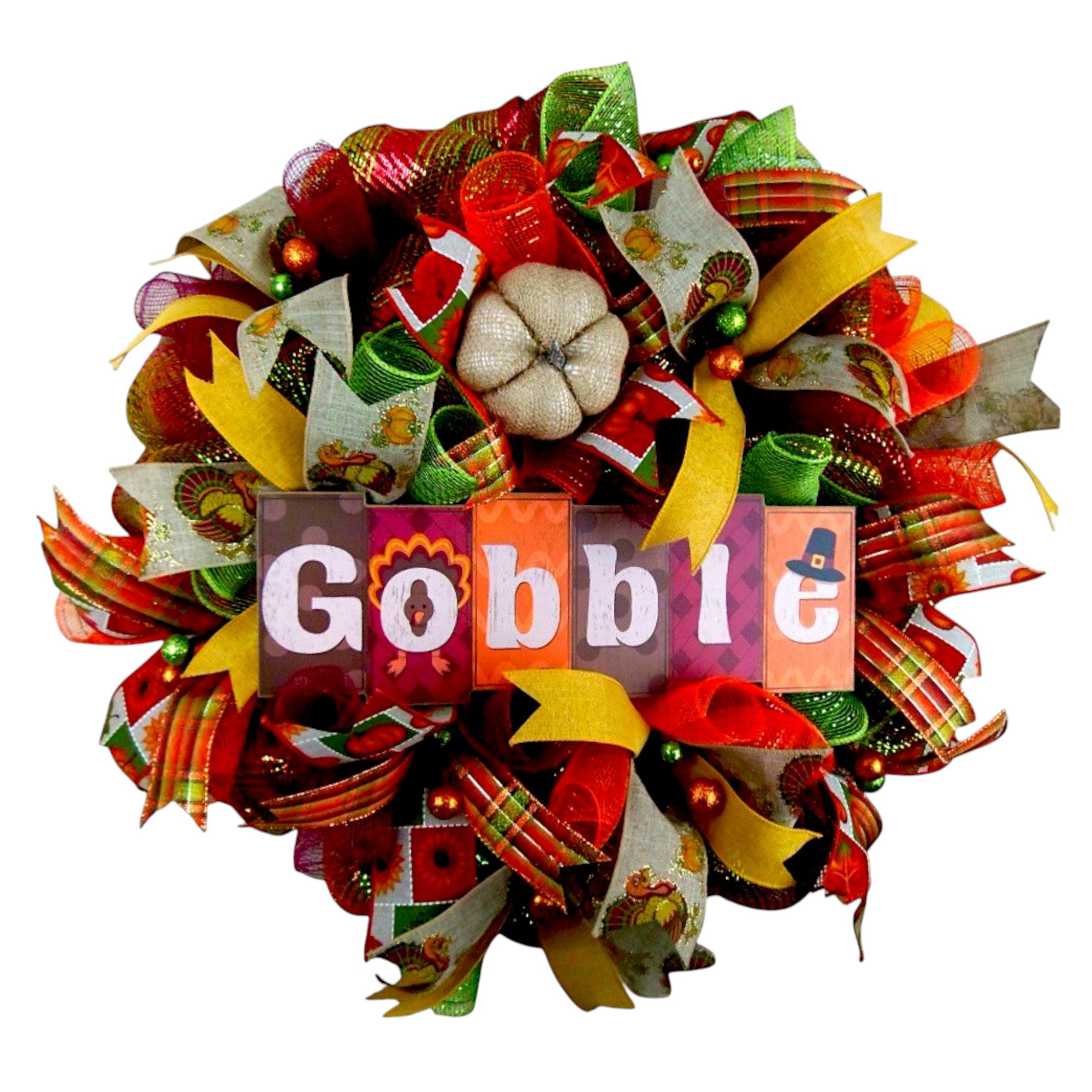 One Allium Way® Fall Thanksgiving Gobble Sign Wreath | Wayfair