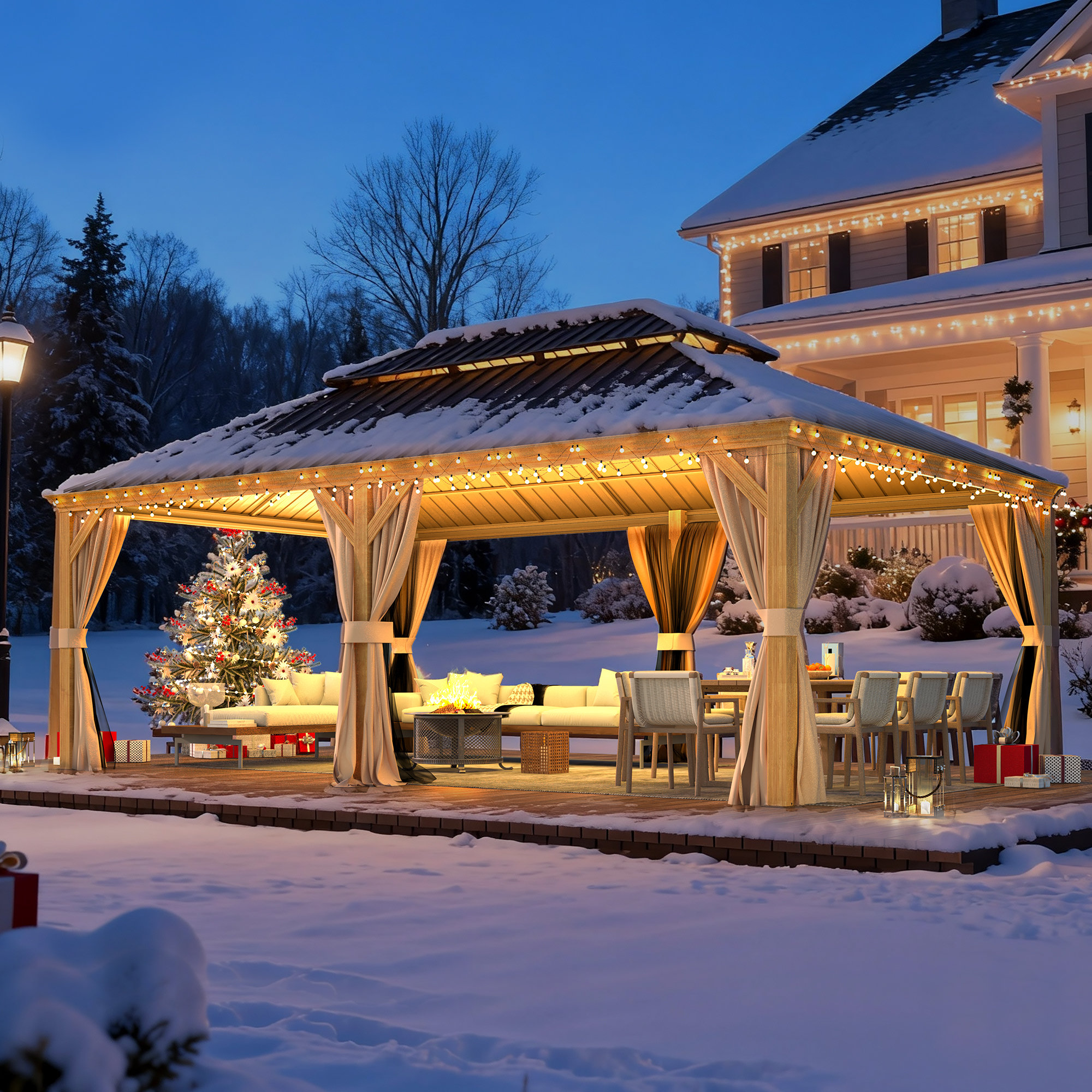 EROMMY 12 Ft. W x 22 Ft. D Patio Gazebo, Double-Roofed Aluminum Patio ...