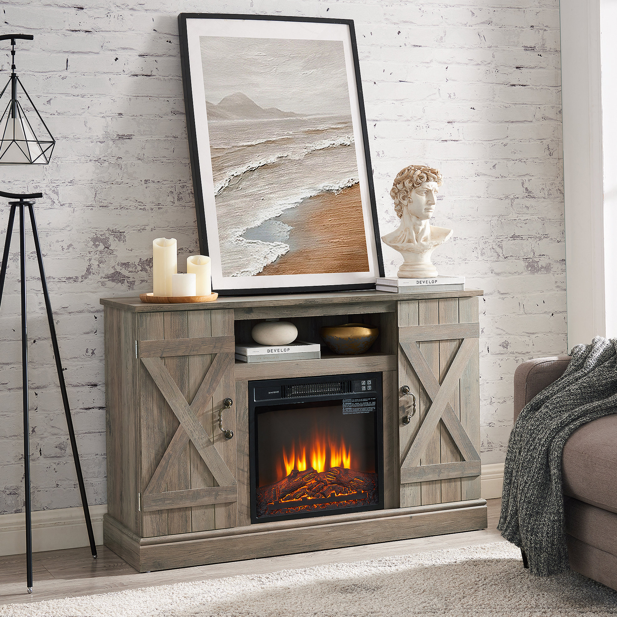 Gracie Oaks TV Stand for TV up to 50", with 18" Fireplace Insert and ...