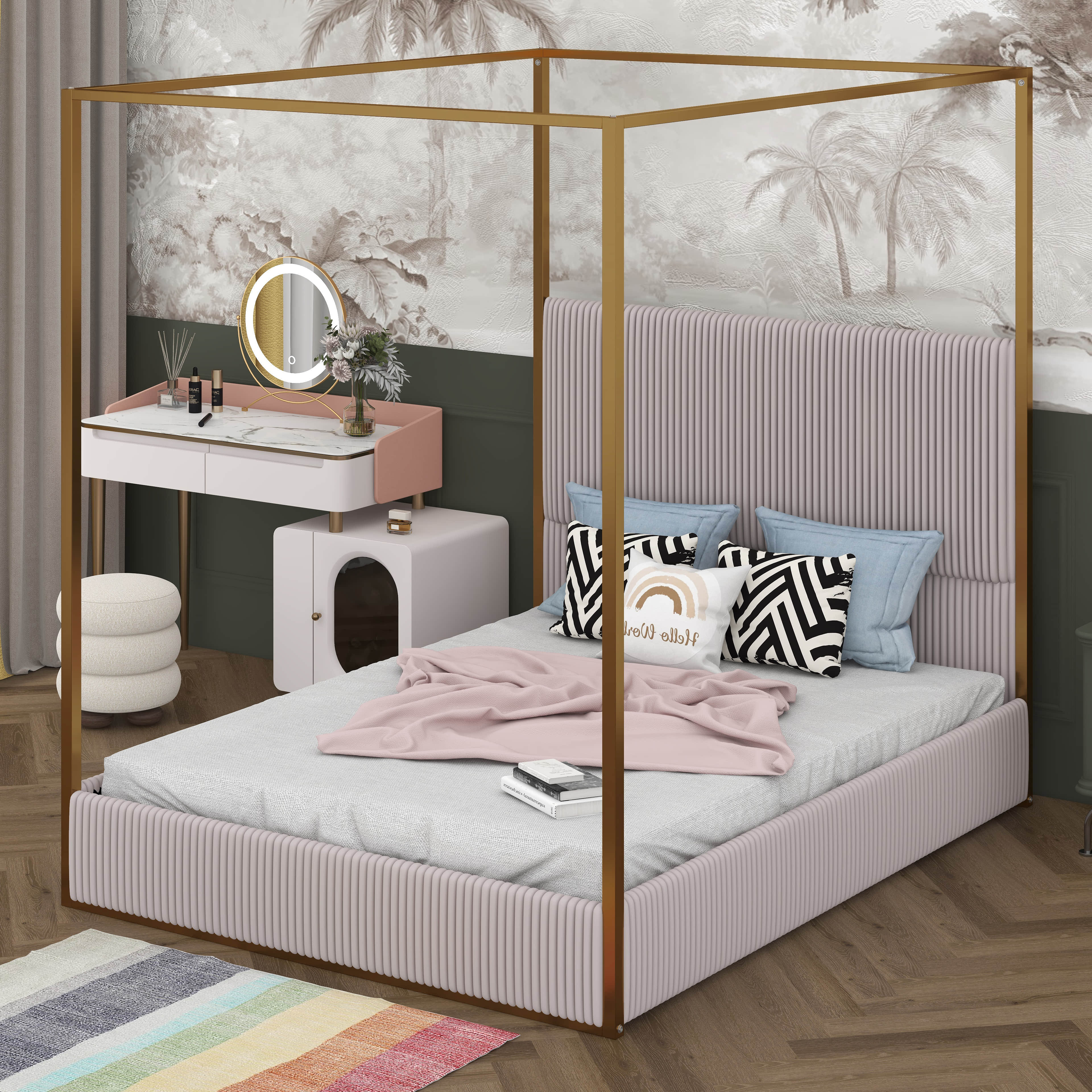 Red Barrel Studio Metal King Canopy Bed Frame, Modern Canopy Bed With ...