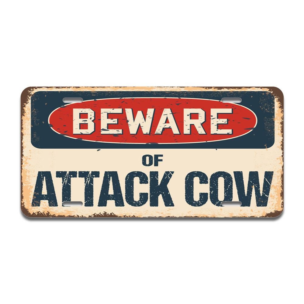 SignMission Beware of Attack Cow Aluminum Plate Frame | Wayfair