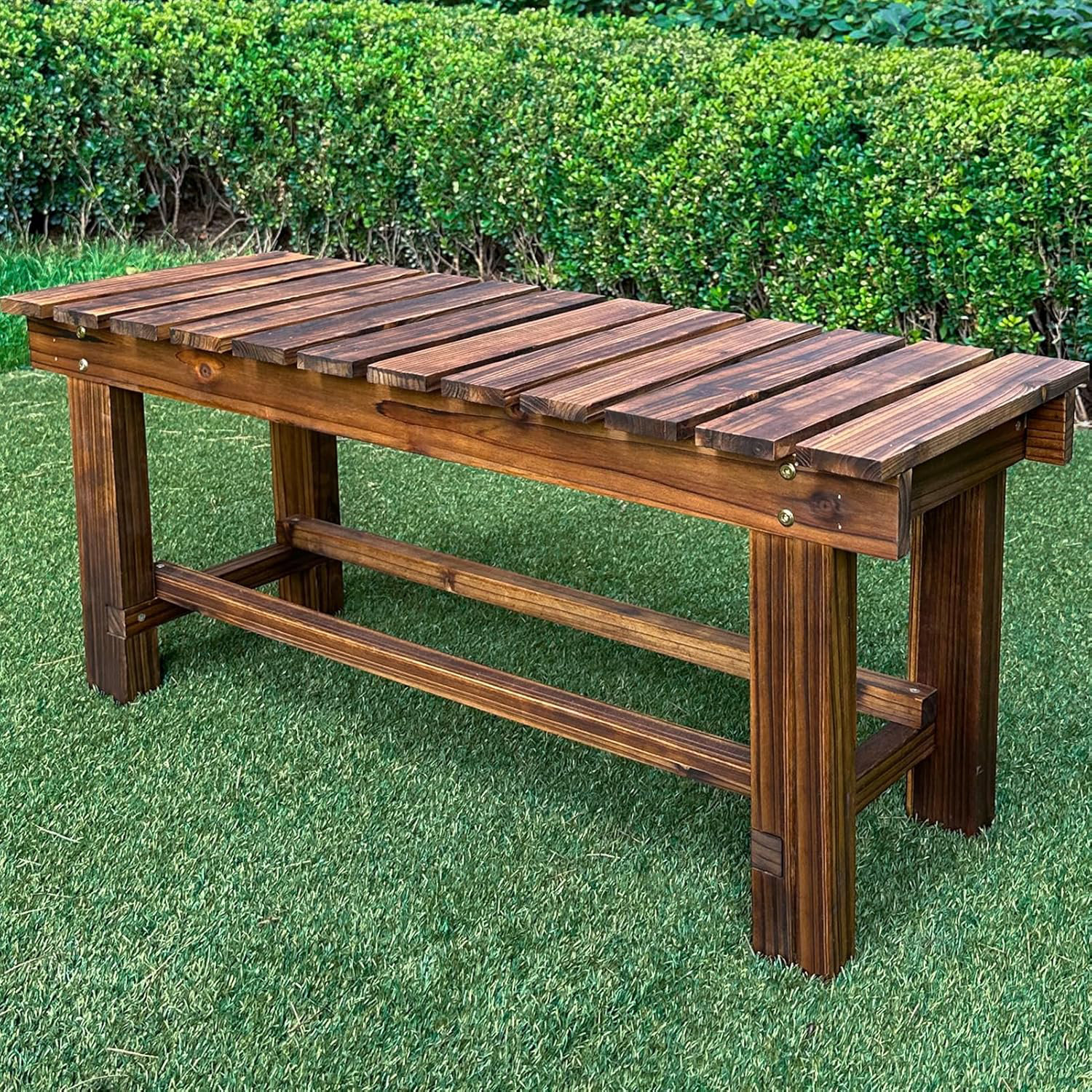 August Grove 3 Person Wooden Outdoor Patio Bench, Weatherproof Outdoor ...