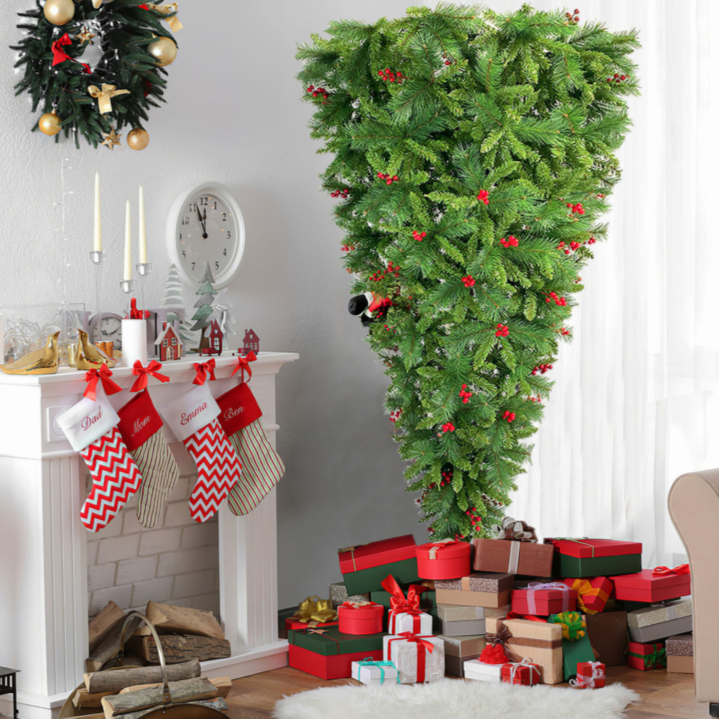 Latitude Run® GO 7.5 FT Upside Down Christmas Tree With Artificial ...