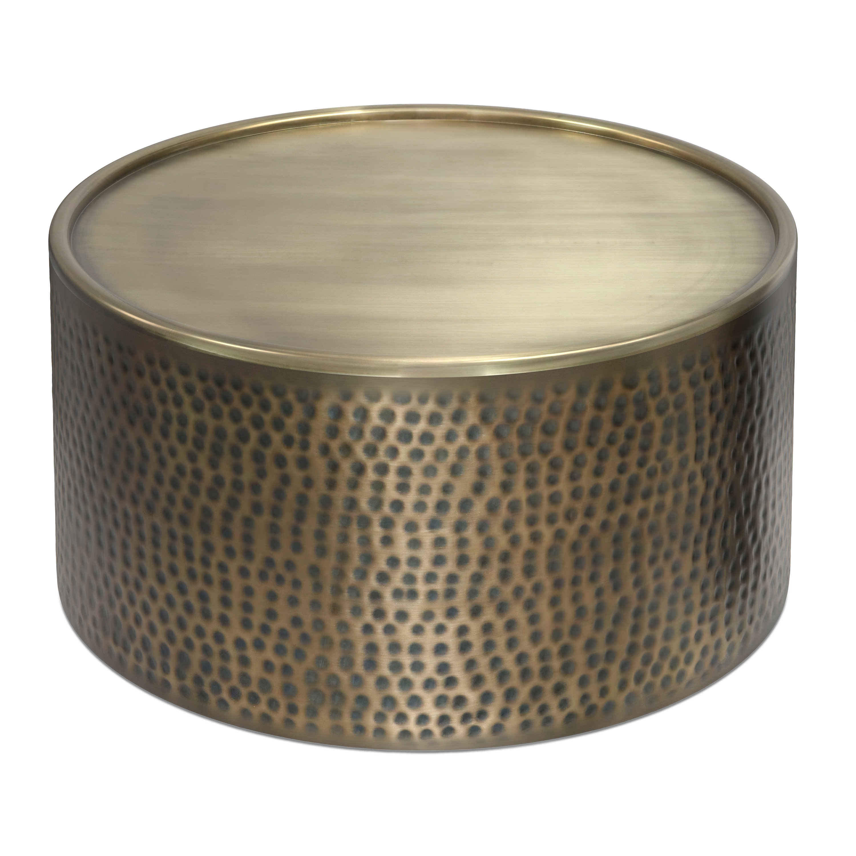 Simpli Home Corbin Metal Coffee Table, Boho Contemporary-Style Metal Drum Coffee Table For ...