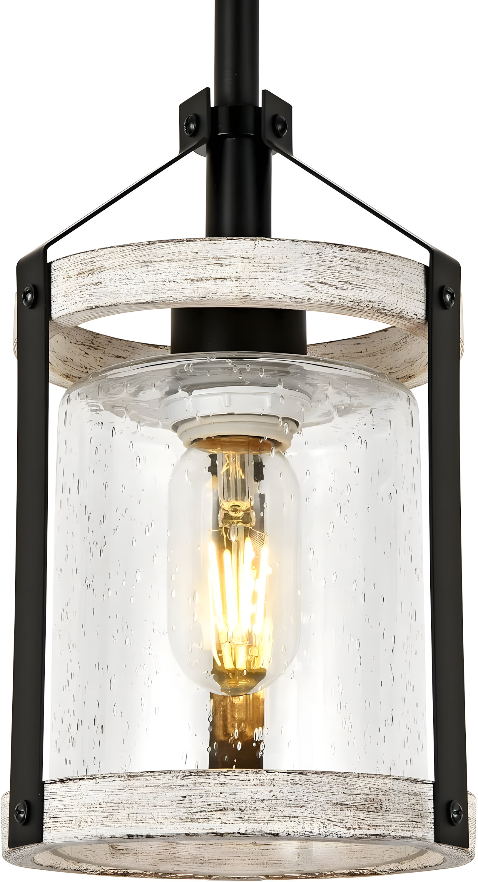 Gracie Oaks Farmhouse Pendant Light With Seeded Glass Shade And ...
