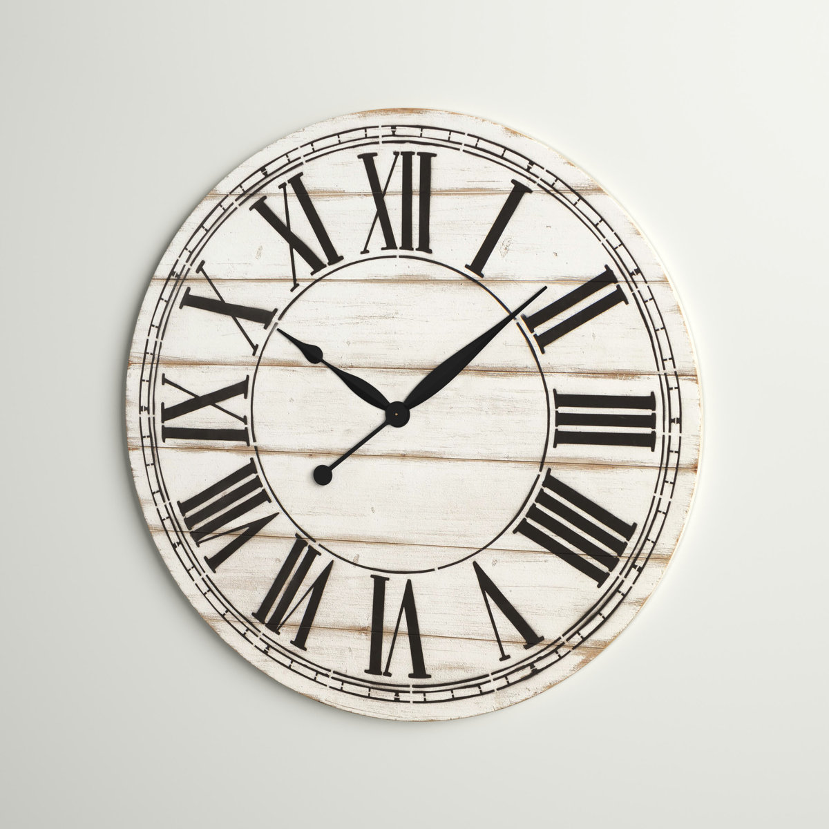 Gracie Oaks Renata Round Oversized Shiplap Farmhouse Wall Clock ...