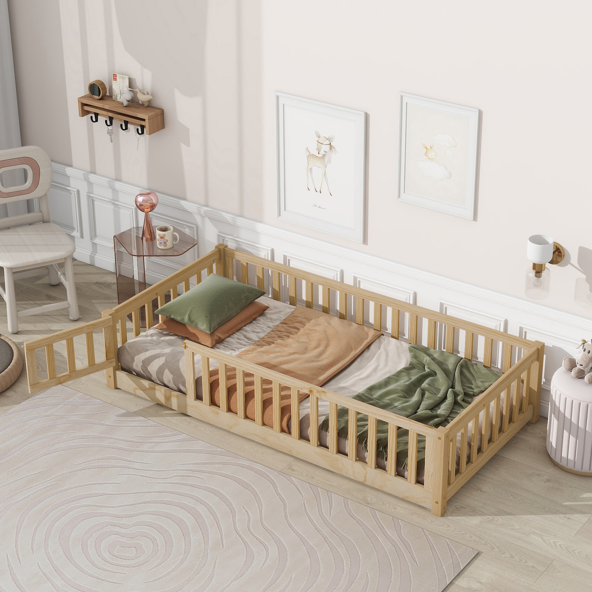 Harriet Bee Floor Platform Bed With Fence And Door For Compact Rooms ...