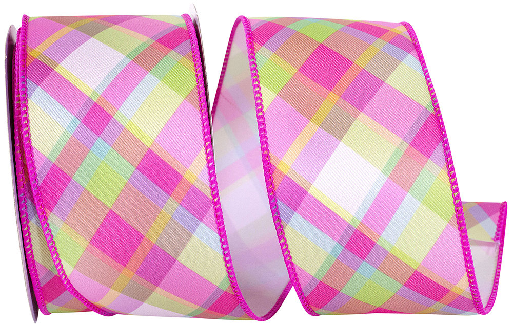 The Holiday Aisle® Hot Pink Bright Plaid Diagonal Kerryann Wired Edge ...