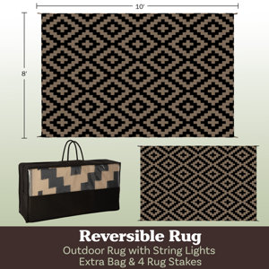 Union Rustic Outdoor Patio Rug with LED Lights - 8x10 Outdoor Rug ...